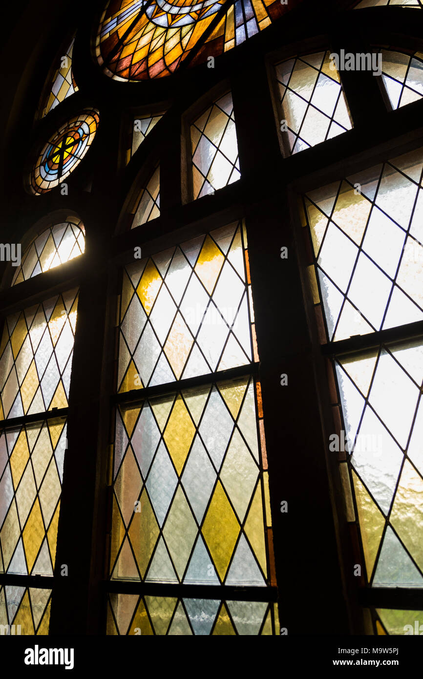 Mosaic round gothic wooden window in catholic or christian church Stock ...