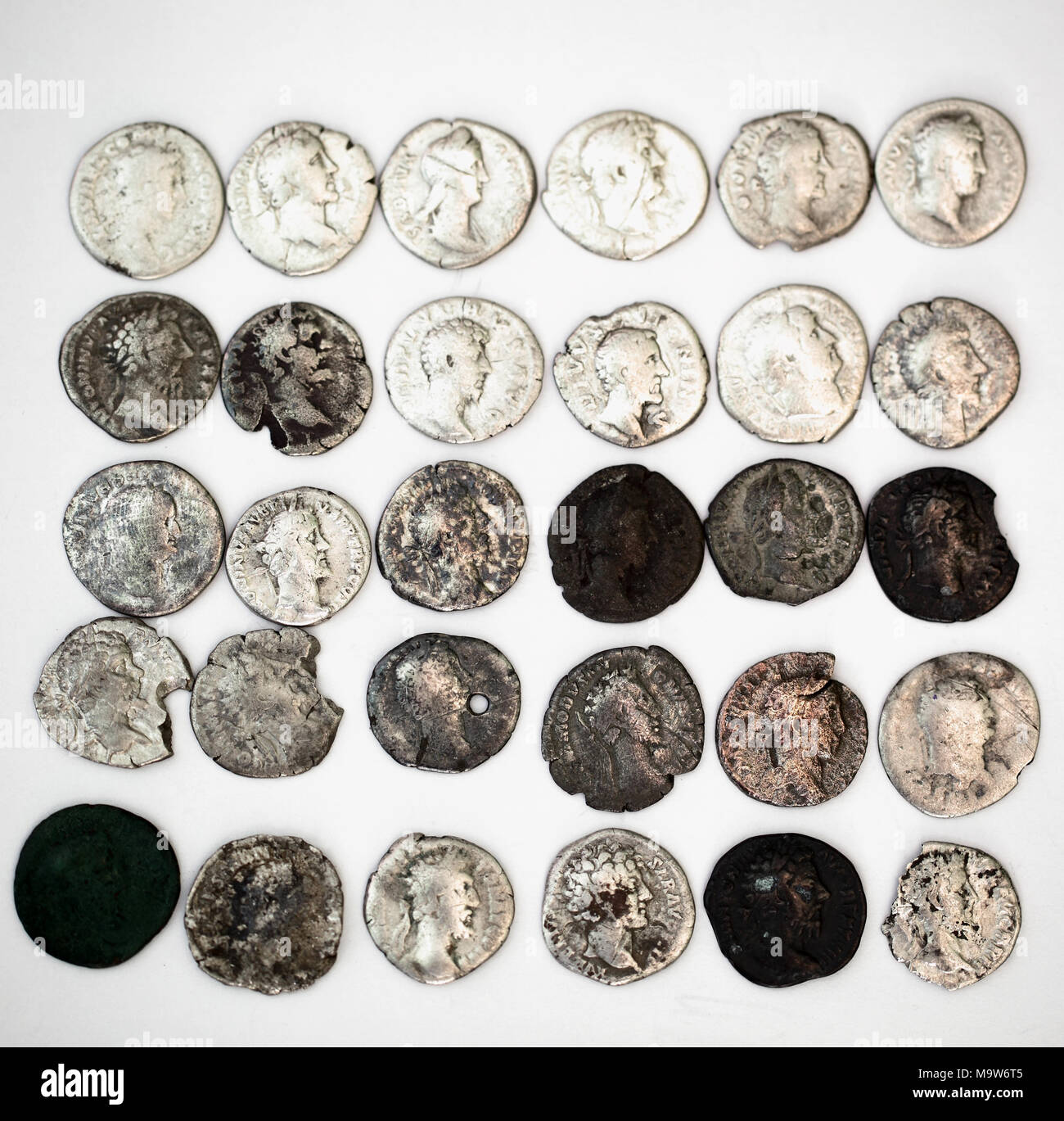 Old roman coins on a white background. Denaria Stock Photo - Alamy