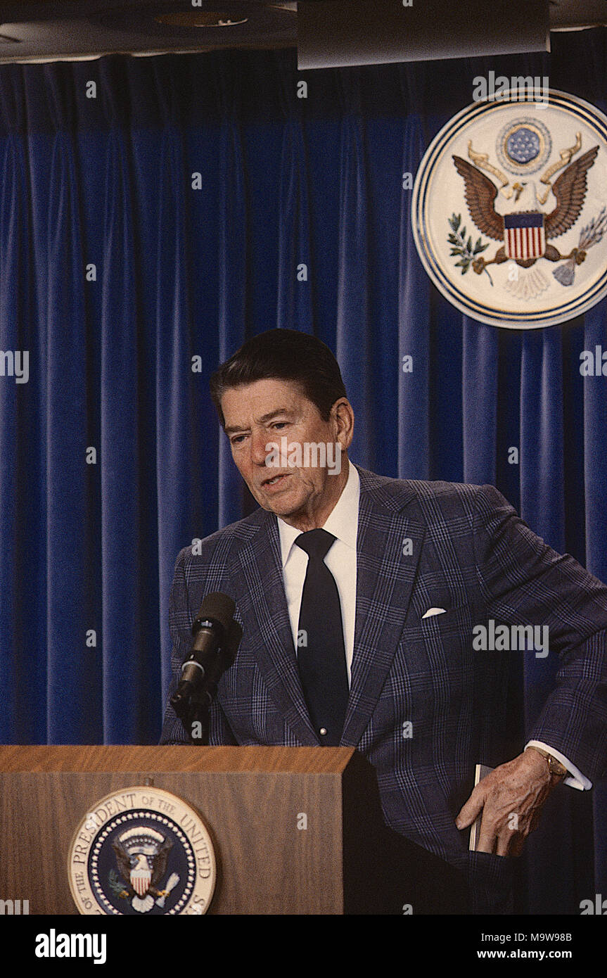 Washington DC., USA, December 27, 1983 President Ronald Reagan in the ...