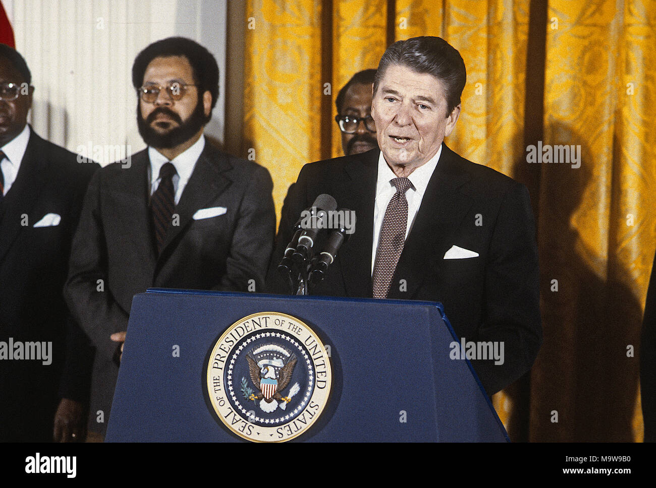 Washington DC., USA, February 2, 1984 President Ronald Reagan delivers ...