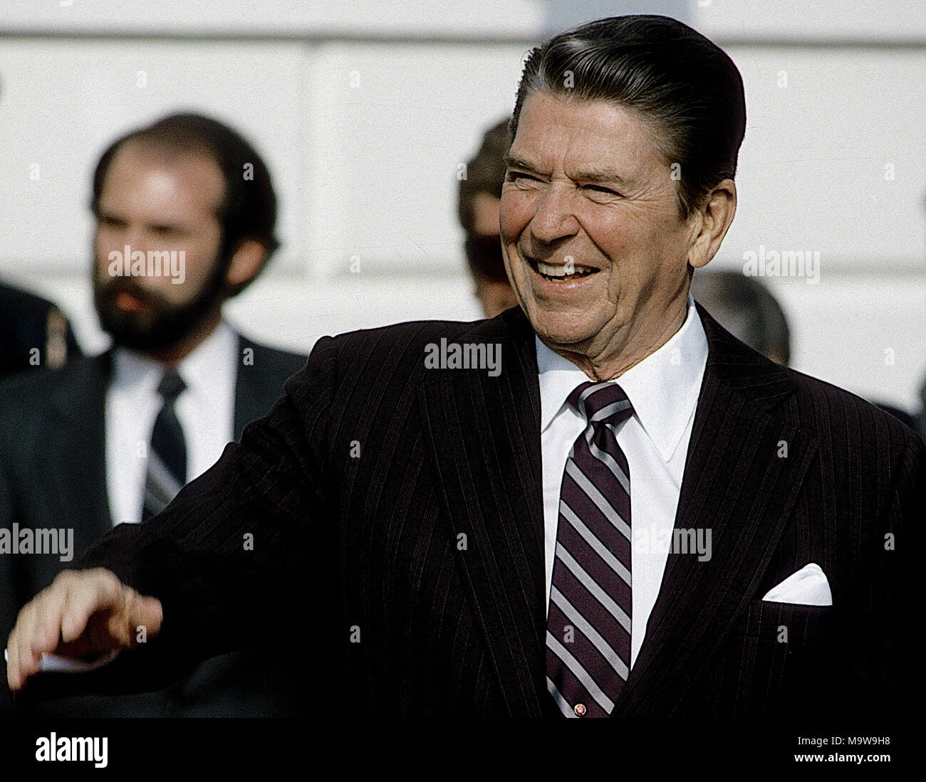 Washington DC., USA, 1984 President Ronald Reagan waves good bye on the ...
