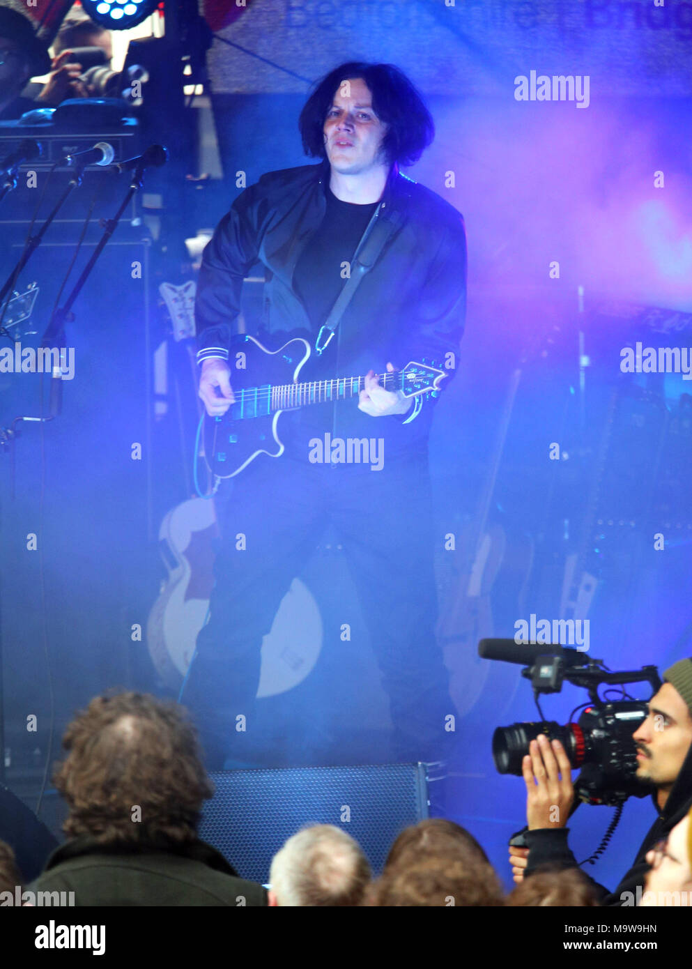 Jack White performing a free show in the courtyard of the historic ...