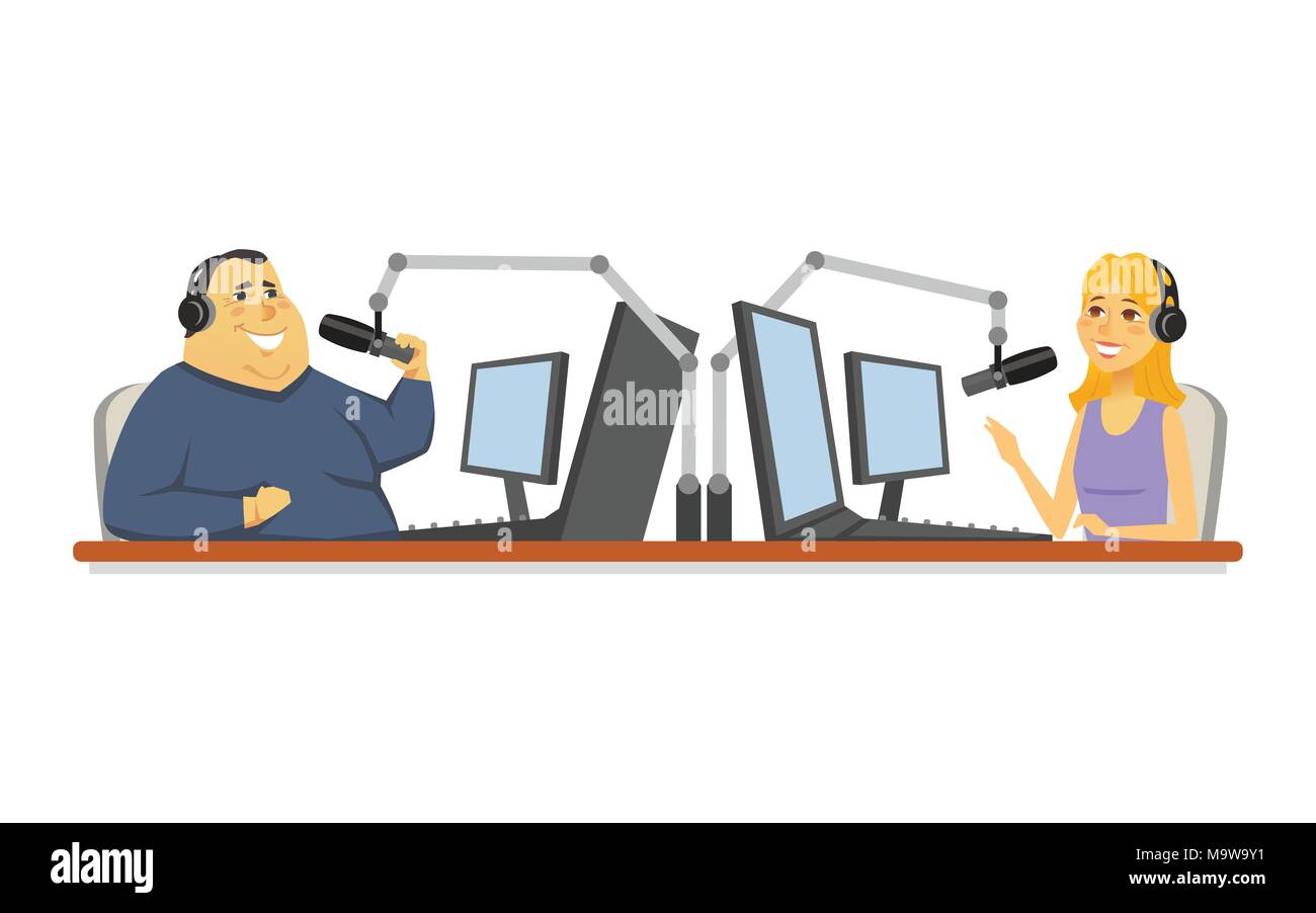 Radio presenters - cartoon people character isolated illustration Stock ...