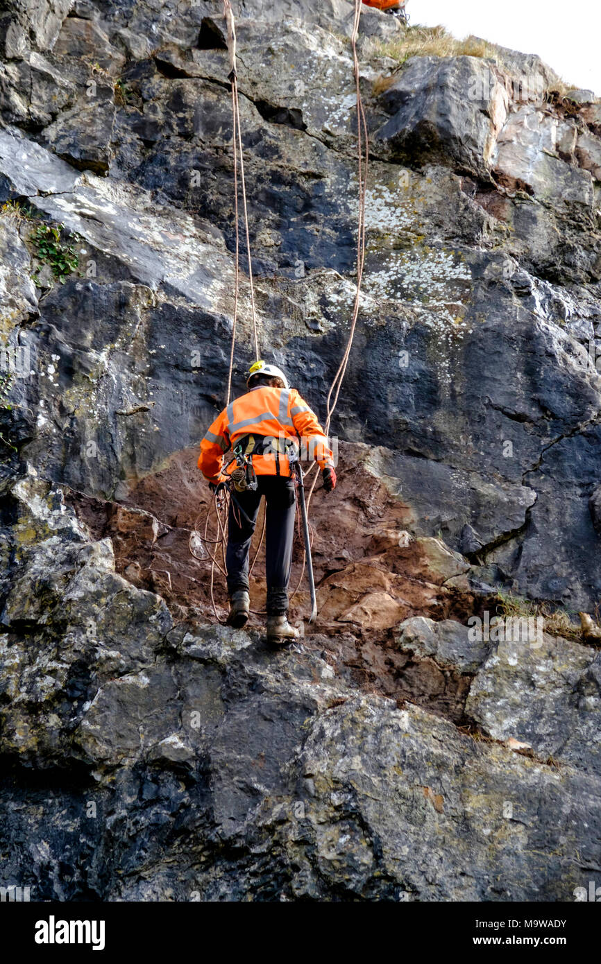 Rope Technician from Vector Rope Access inspects Cheddar Gorge Stock ...