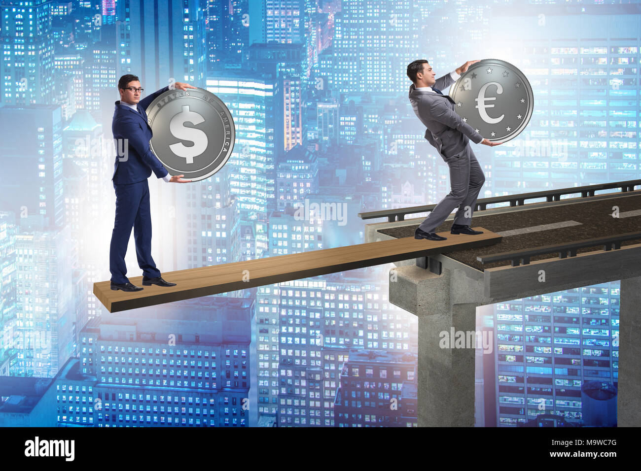 Interdependency concept with two currencies Stock Photo - Alamy