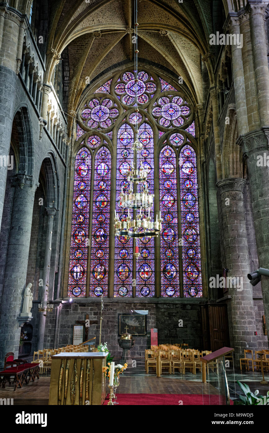 Dinant, Belgium. Artistic glass window from the interior of the ...