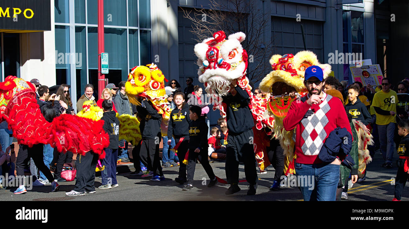 Chinese Lion Dancing during 2018 Chinese New Year Parade Stock Photo ...