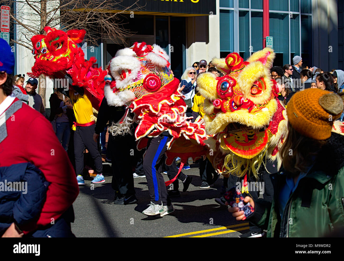 Chinese Lion Dancing during 2018 Chinese New Year Parade Stock Photo ...
