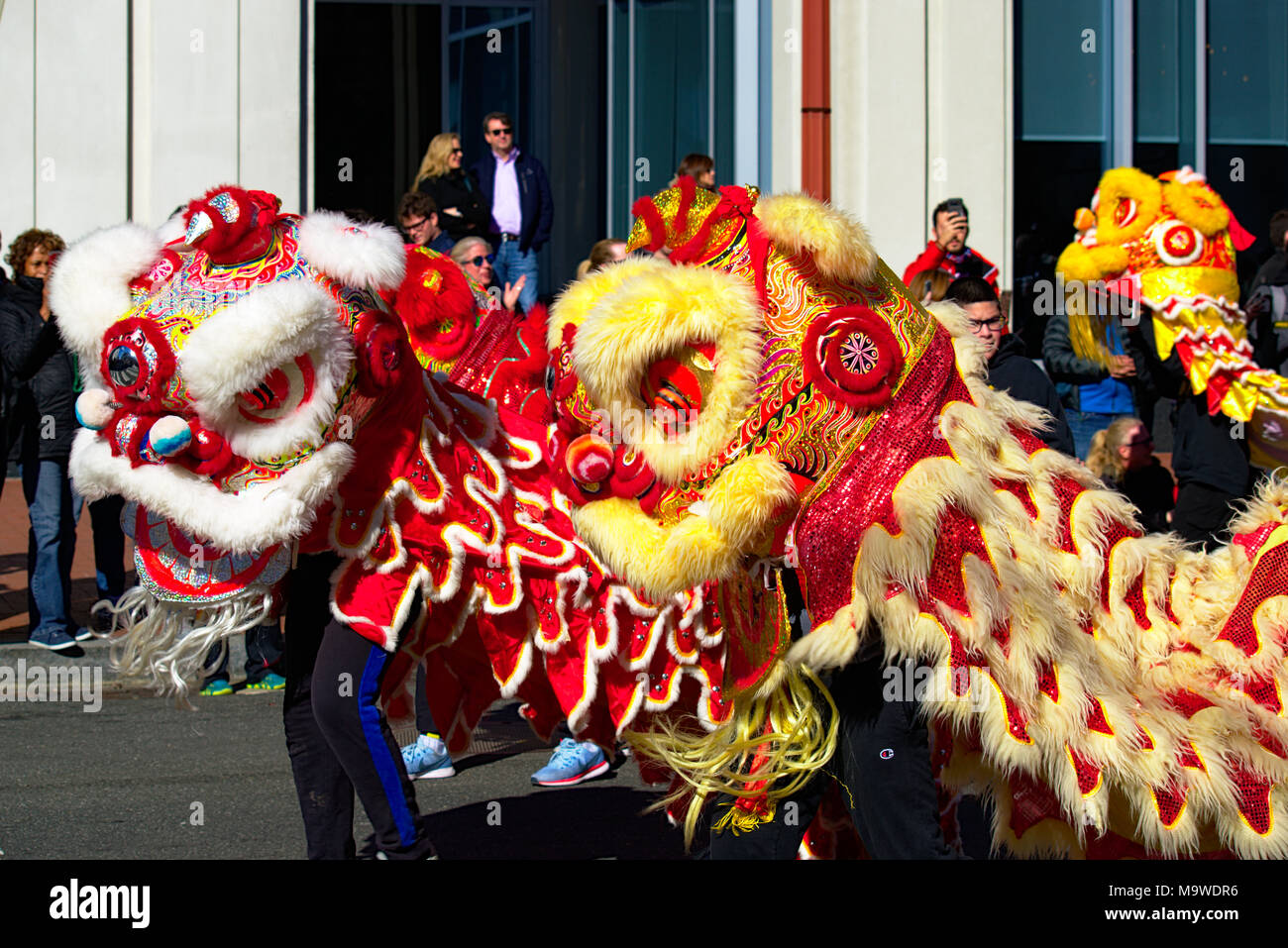 Chinese Lion Dancing during 2018 Chinese New Year Parade Stock Photo ...