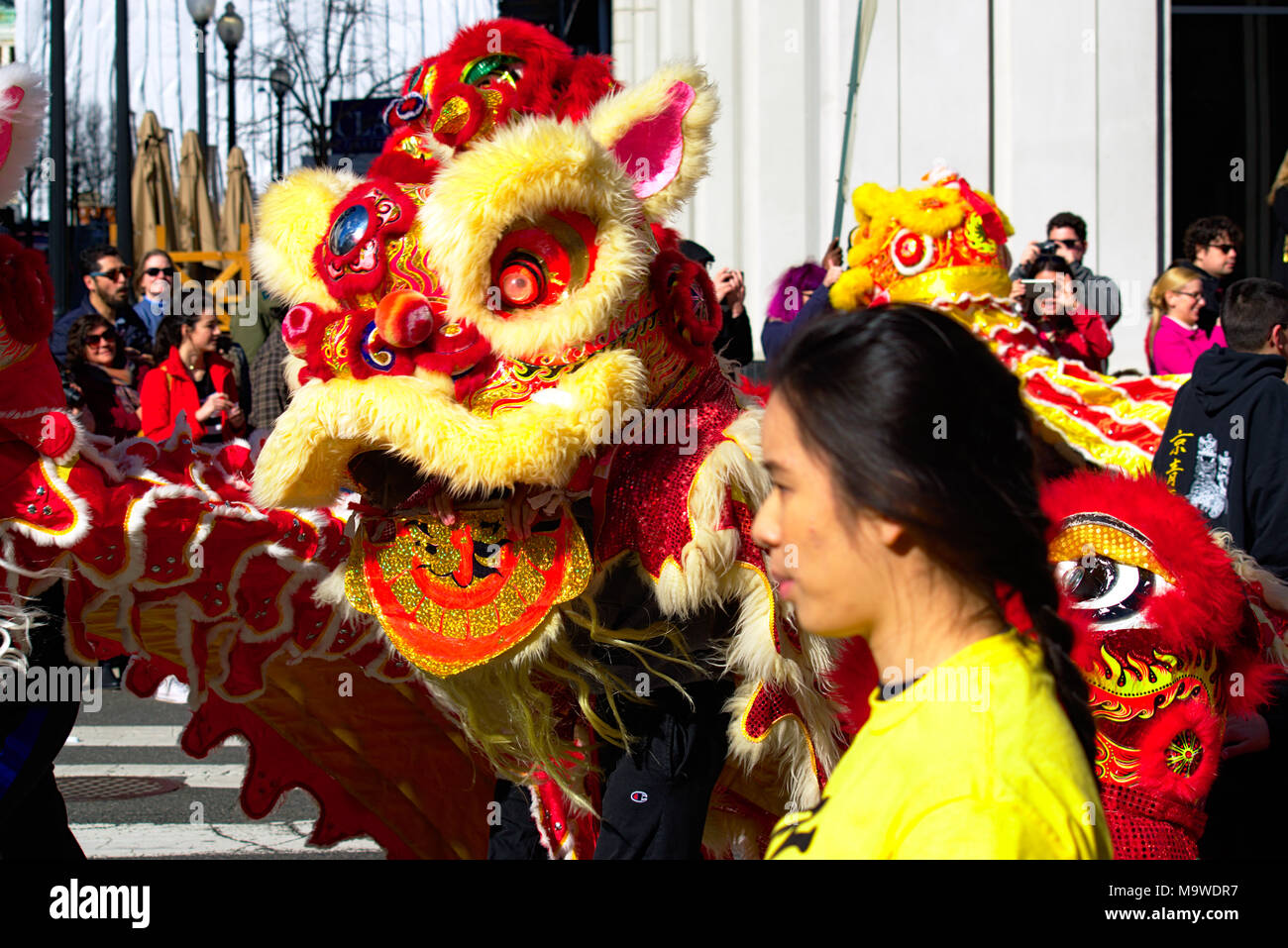 Chinese Lion Dancing during 2018 Chinese New Year Parade Stock Photo ...