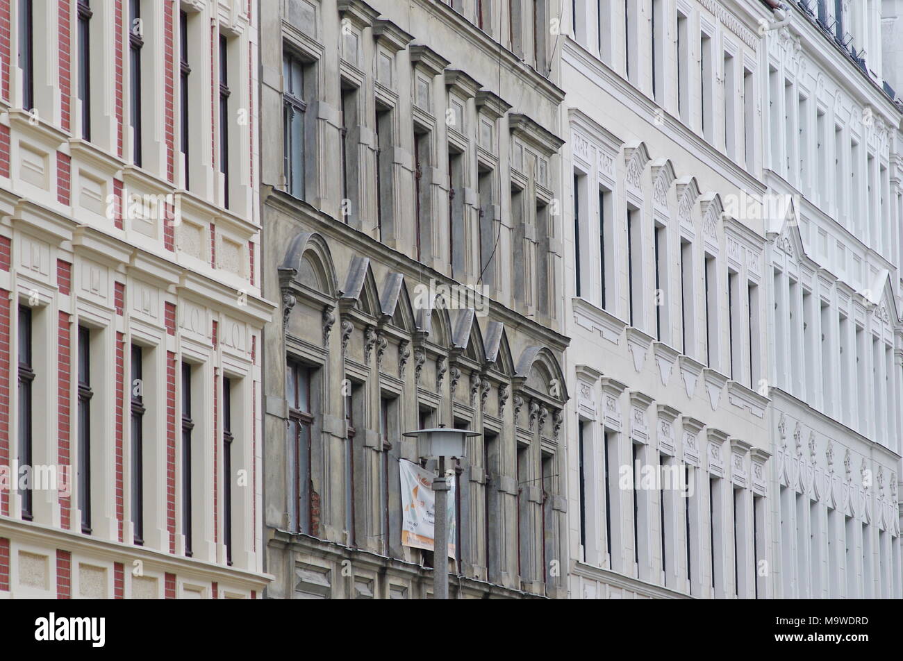 Historical tenement houses from 19th century, in Goerlitz, East Germany ...