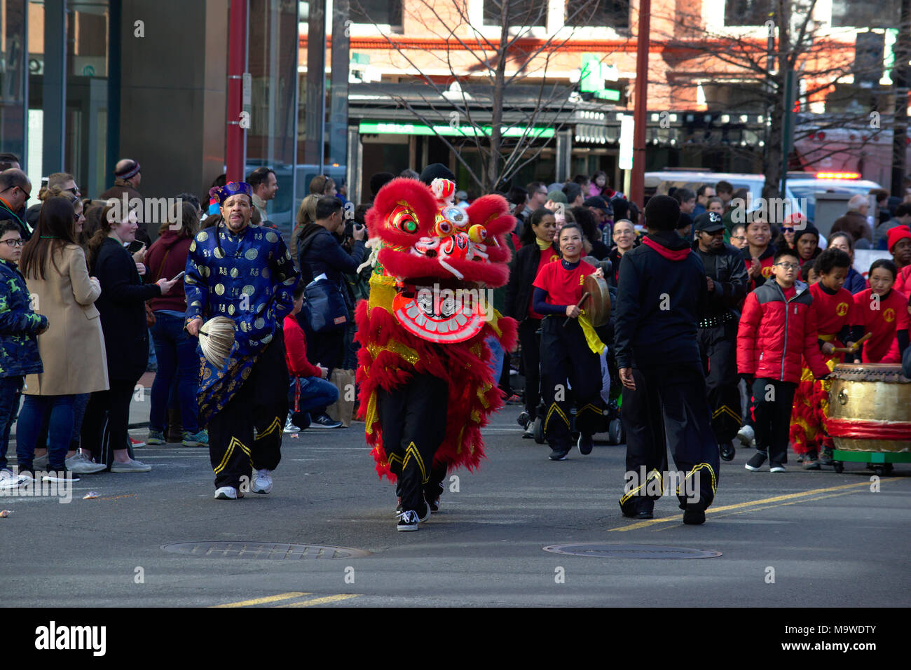 Chinese Lion Dancing during 2018 Chinese New Year Parade Stock Photo ...