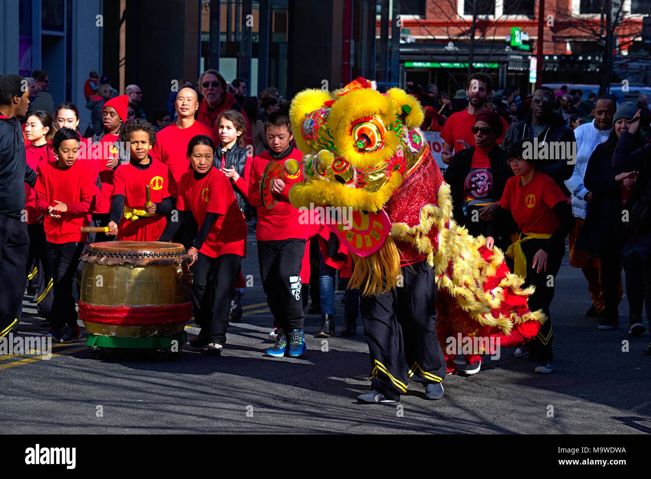 Chinese Lion Dancing during 2018 Chinese New Year Parade Stock Photo ...