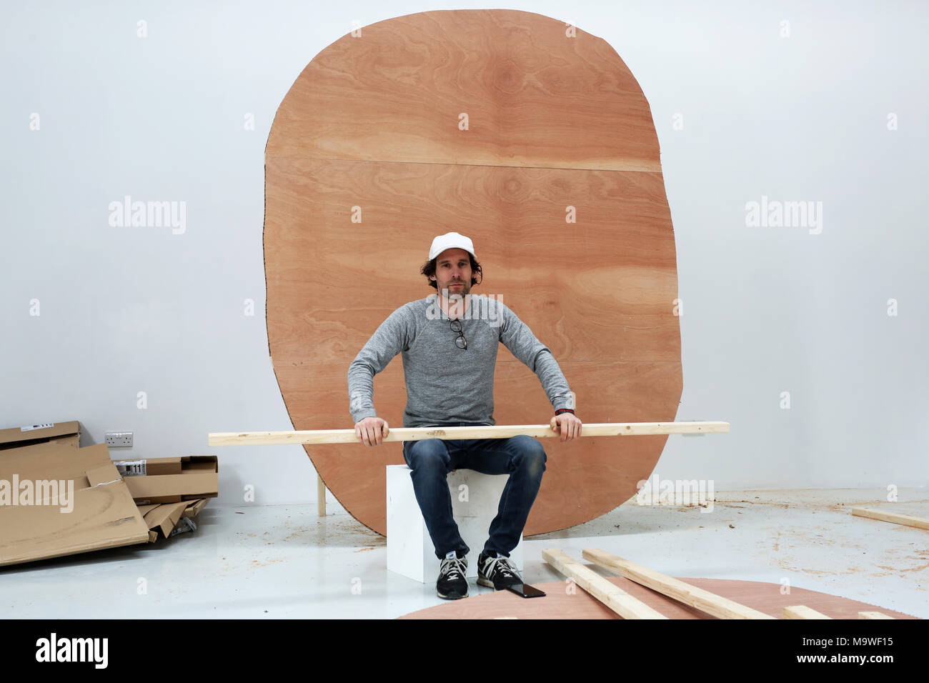 Artist Olaf Breuning pictured installing his work at the CASS Sculpture ...