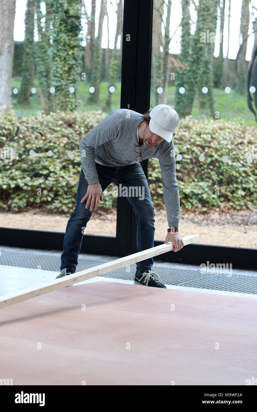 Artist Olaf Breuning pictured installing his work at the CASS Sculpture ...