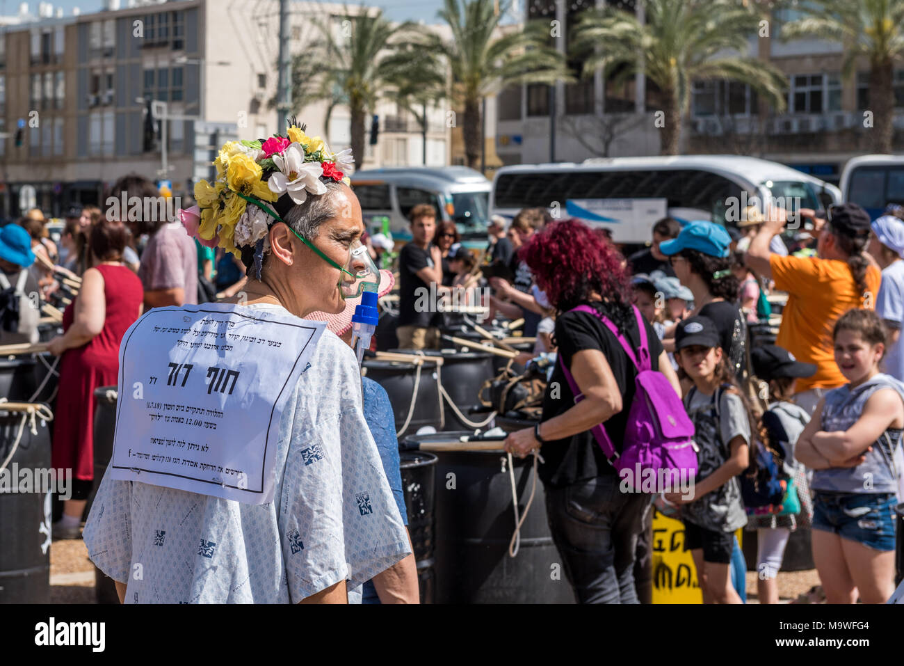 Israel, Tel Aviv-Yafo - 23 March 2018: Demonstration on Kikar Rabin ...