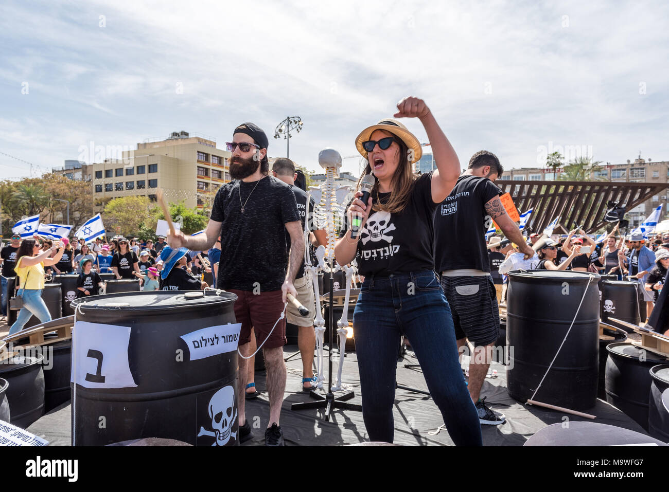 Israel, Tel Aviv-Yafo - 23 March 2018: Demonstration on Kikar Rabin ...