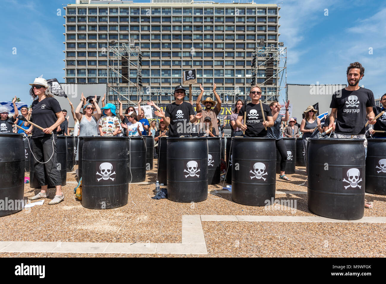 Israel, Tel Aviv-Yafo - 23 March 2018: Demonstration on Kikar Rabin ...