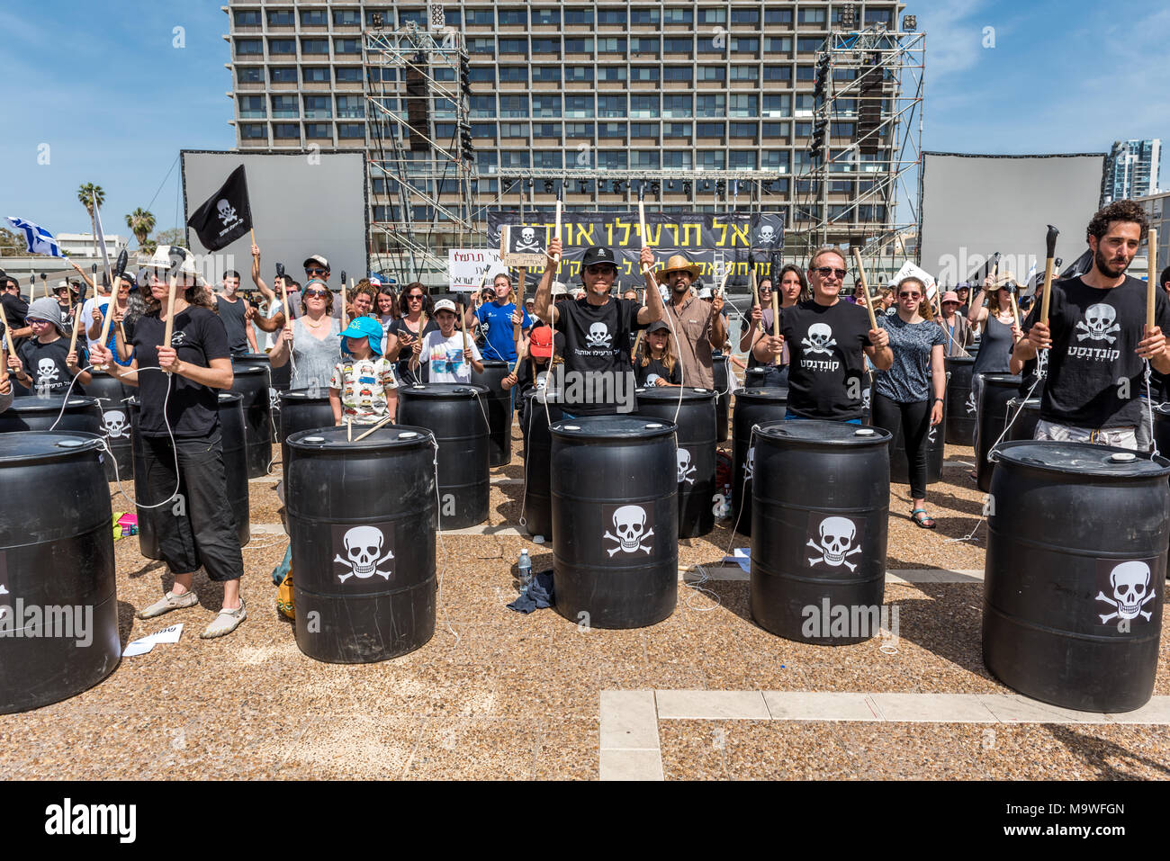 Israel, Tel Aviv-Yafo - 23 March 2018: Demonstration on Kikar Rabin ...