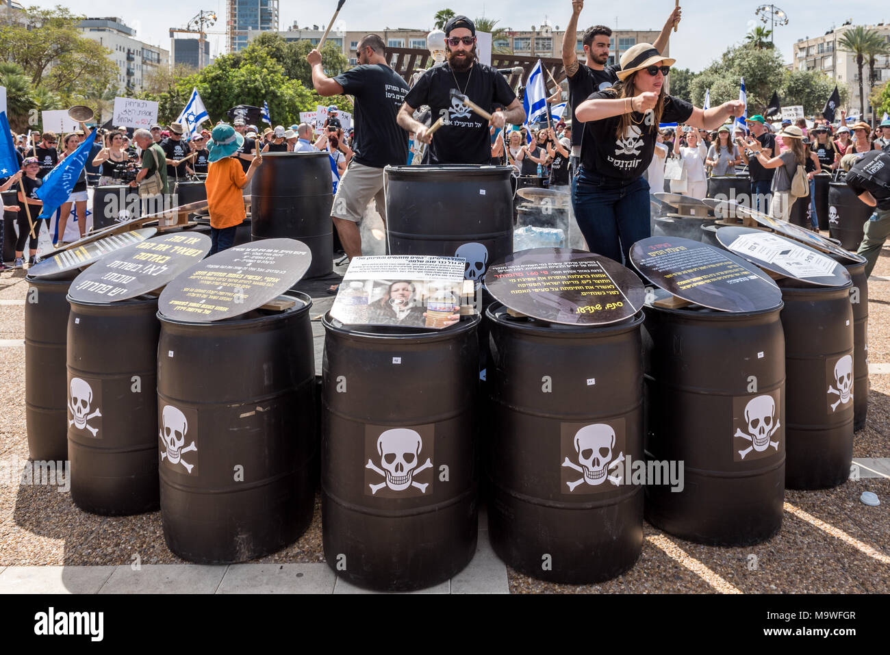 Israel, Tel Aviv-Yafo - 23 March 2018: Demonstration on Kikar Rabin ...