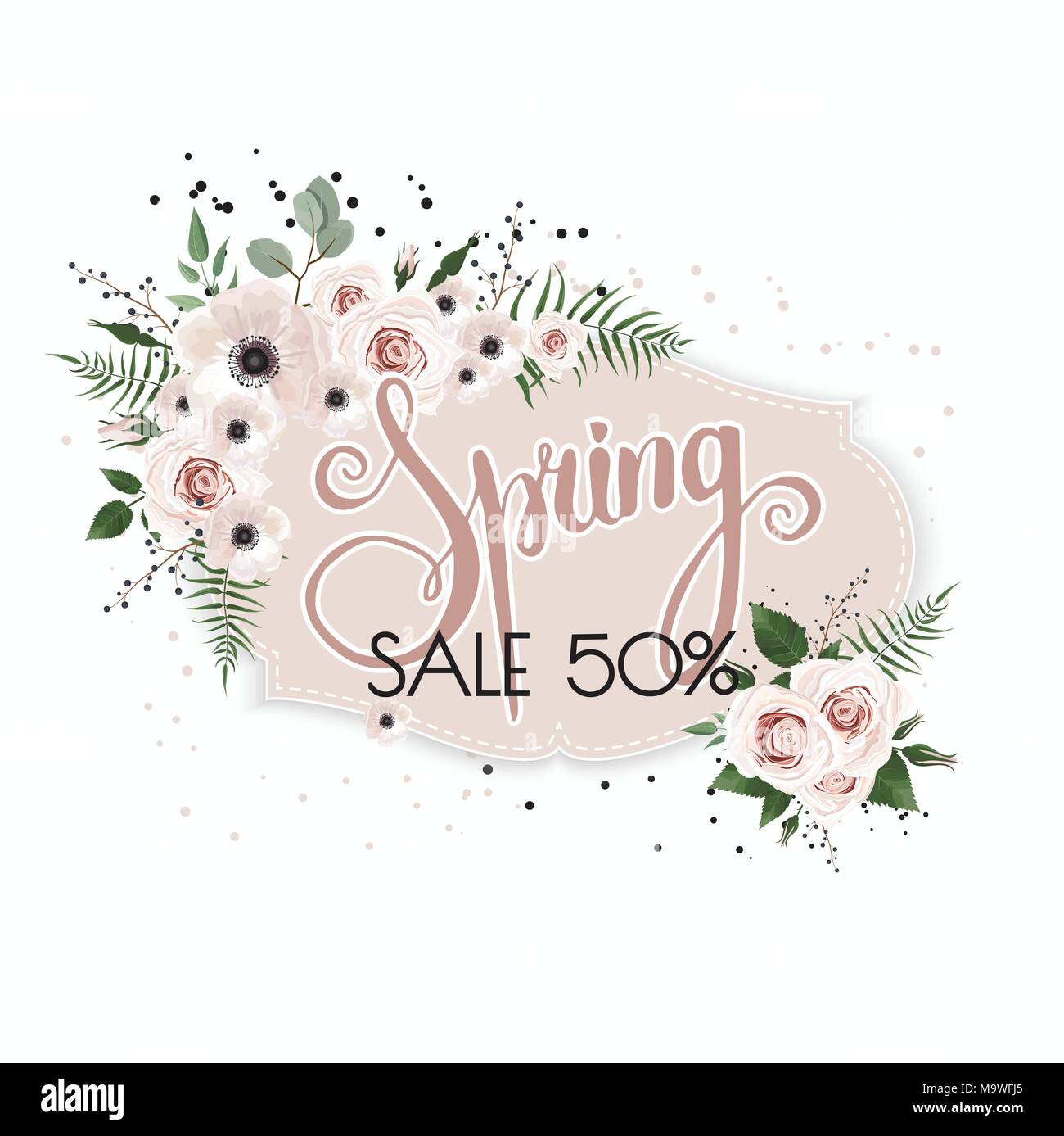 Spring sale background with beautiful flowers. Floral vector design ...