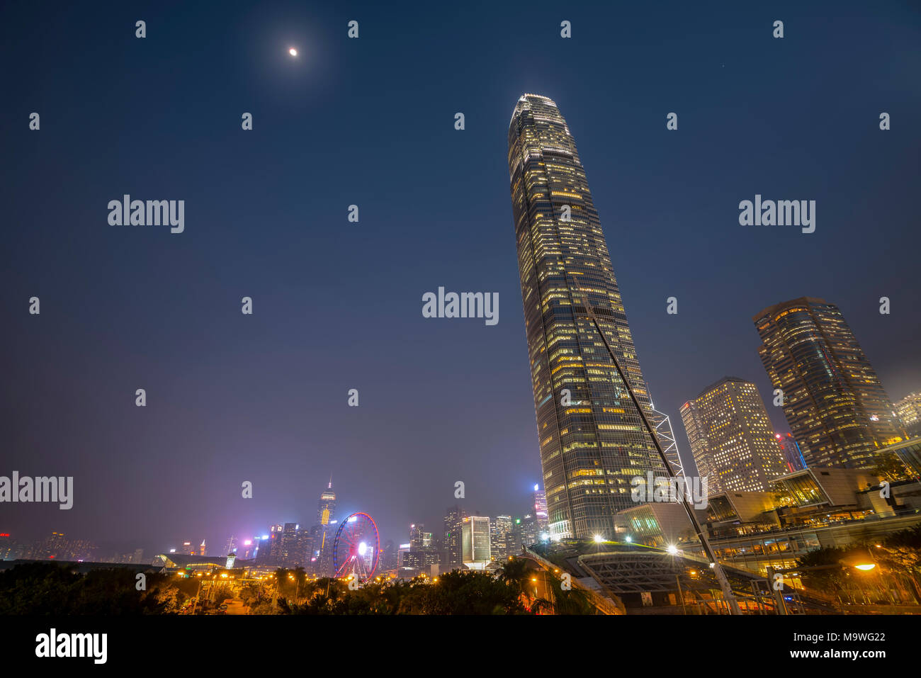 Hong Kong observation wheel and the IFC2 building, Victoria harbor ...