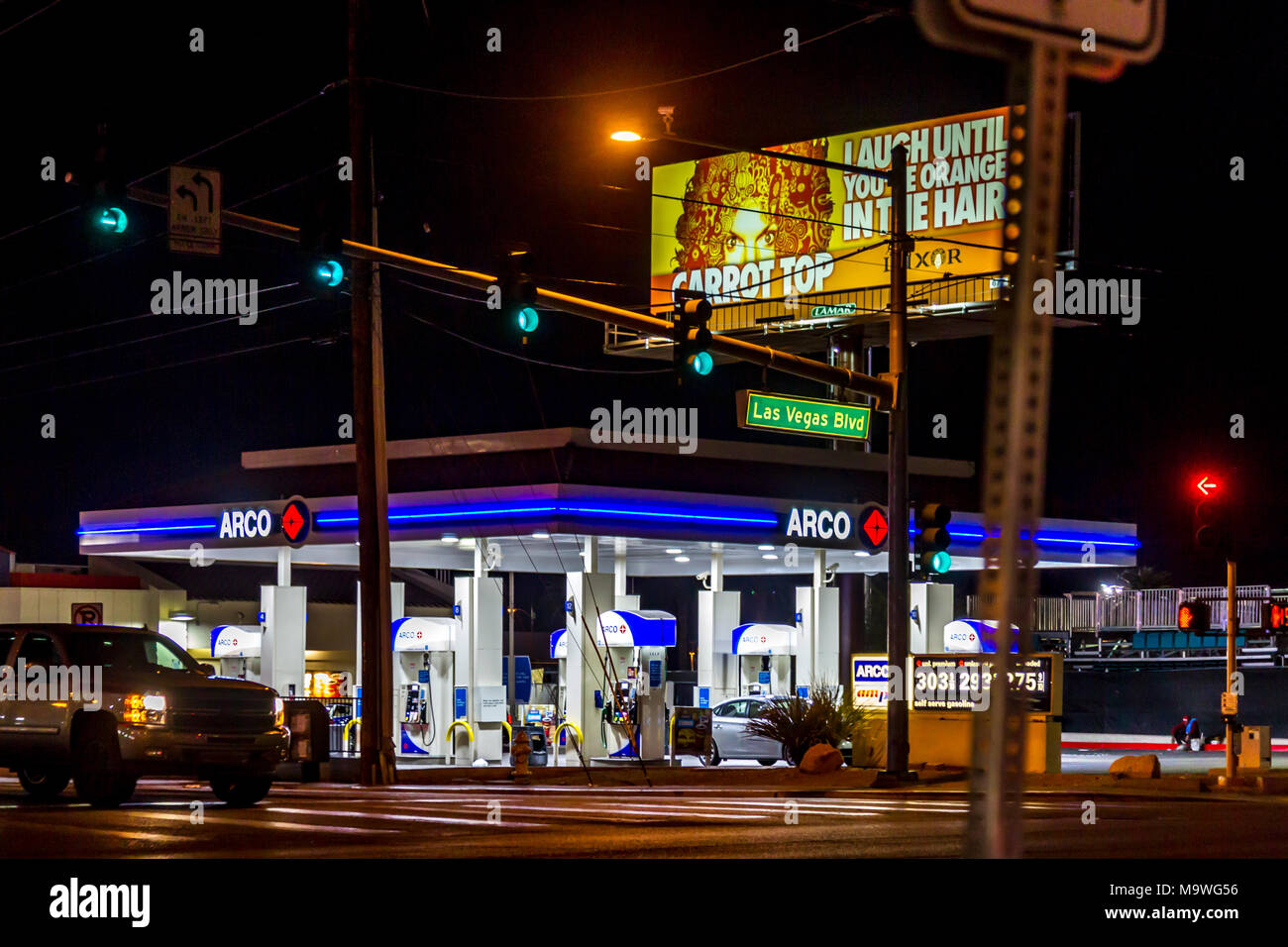 Arco garage lite up at night, Las Vegas, Navarda, U.S.A Stock Photo - Alamy