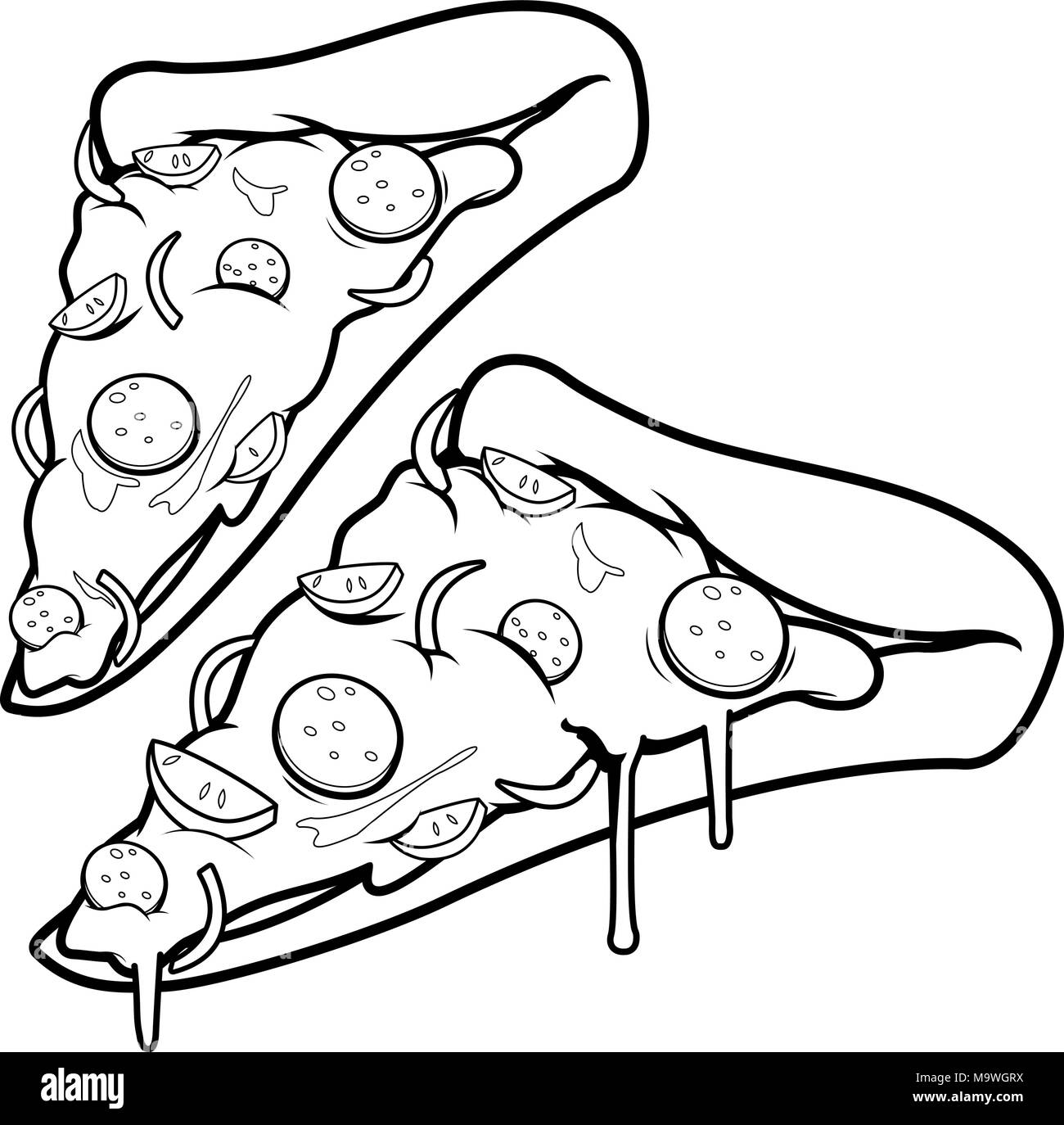 Pizza slices. Black and white coloring book page Stock Vector Image ...