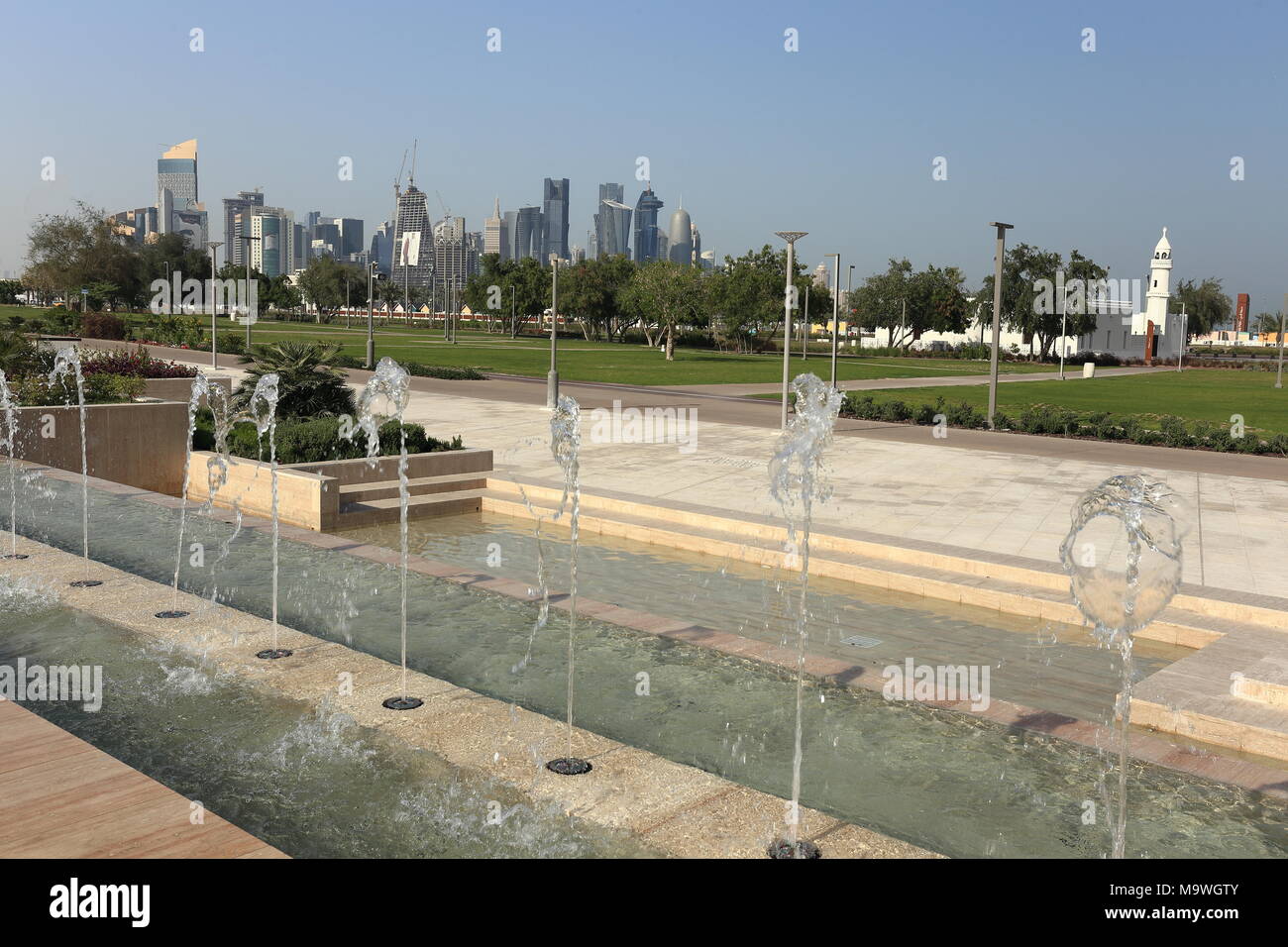 AL BIDDA PARK, DOHA, QATAR - March 28, 2018: A view across the newly ...