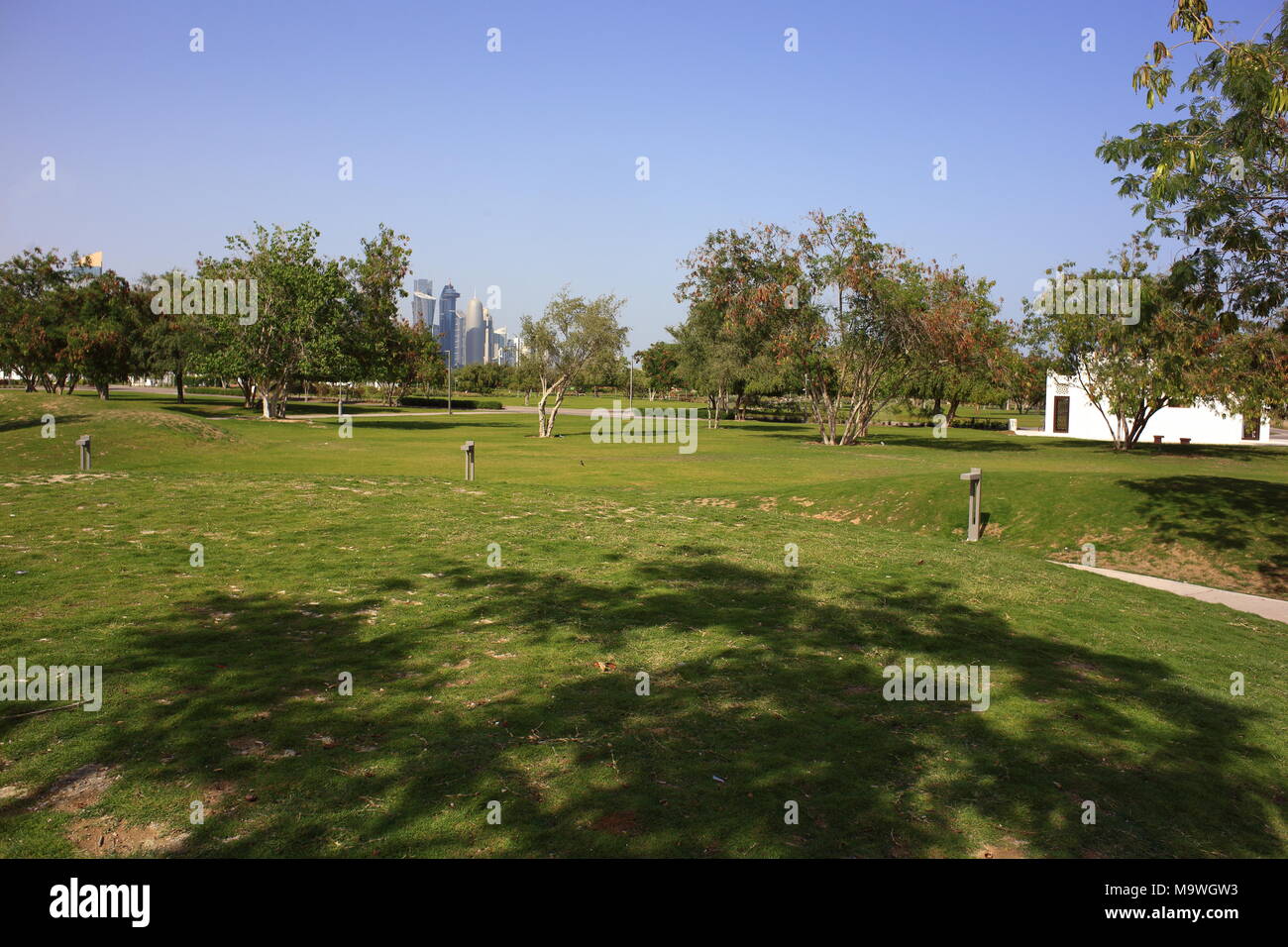 AL BIDDA PARK, DOHA, QATAR - March 28, 2018: A view across the newly ...