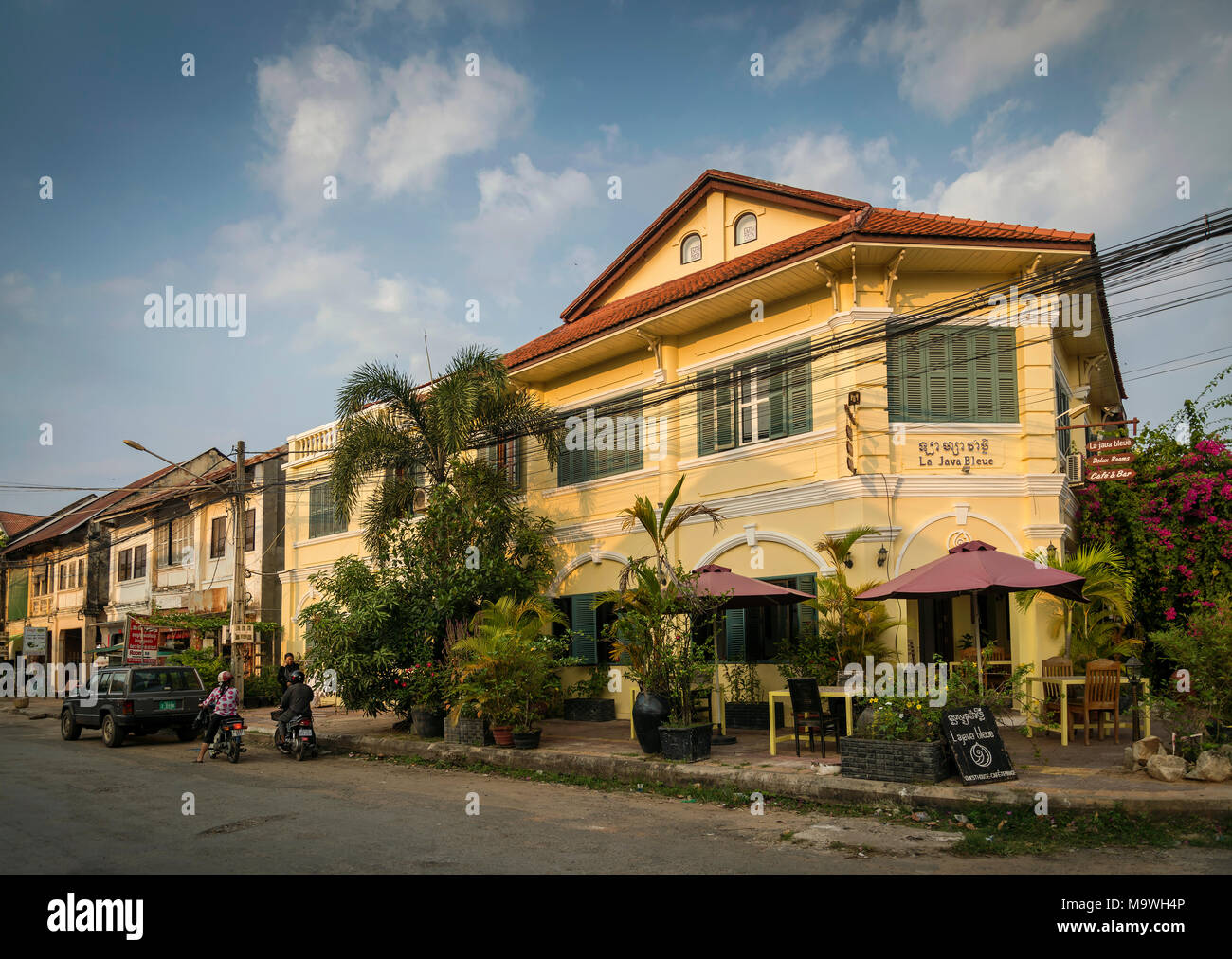 old french colonial architecture buildings in kampot downtown street ...