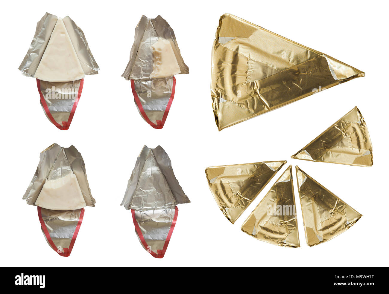 melted cheese triangle set isolated on white Stock Photo - Alamy