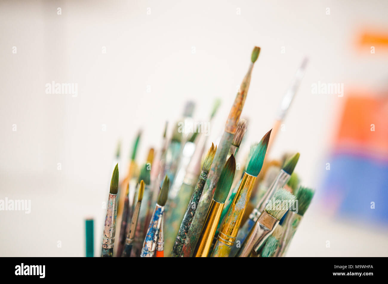 Set of multicolor brushes of different size. Painting Studio tools ...