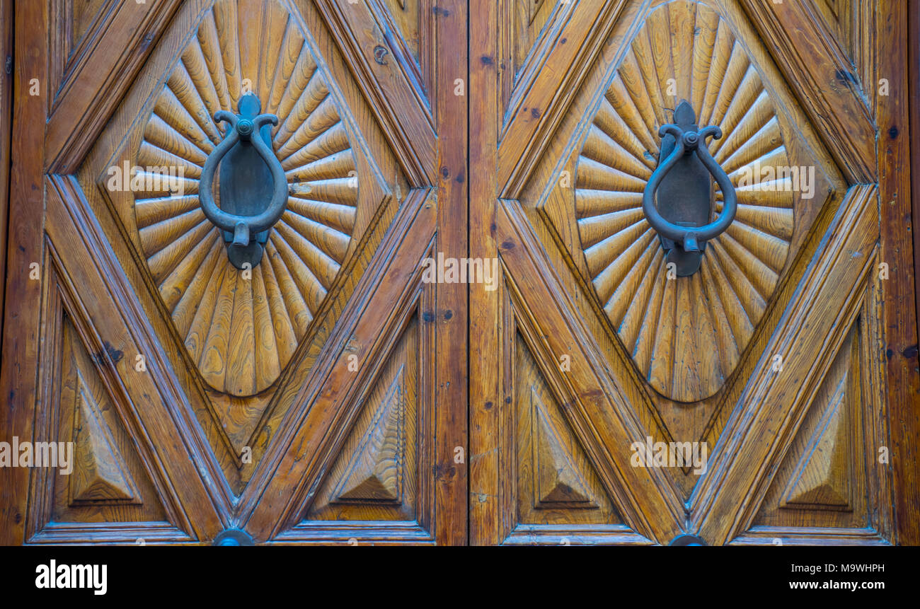 Wooden door with iron fasteners, City of Segovia, famous for its Roman ...