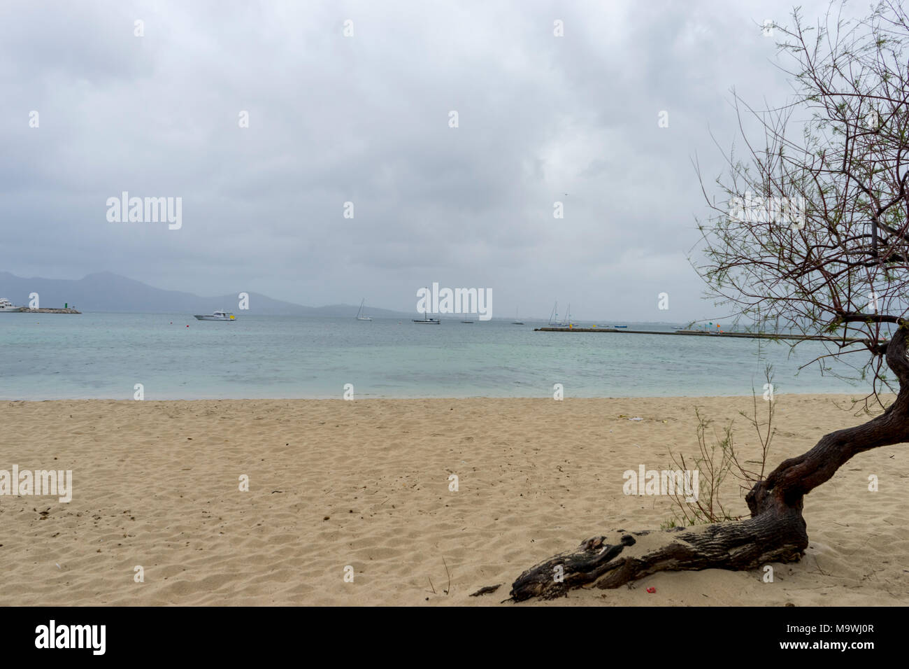 Rain over the stormy sea, Mallorca island in Spain Stock Photo - Alamy