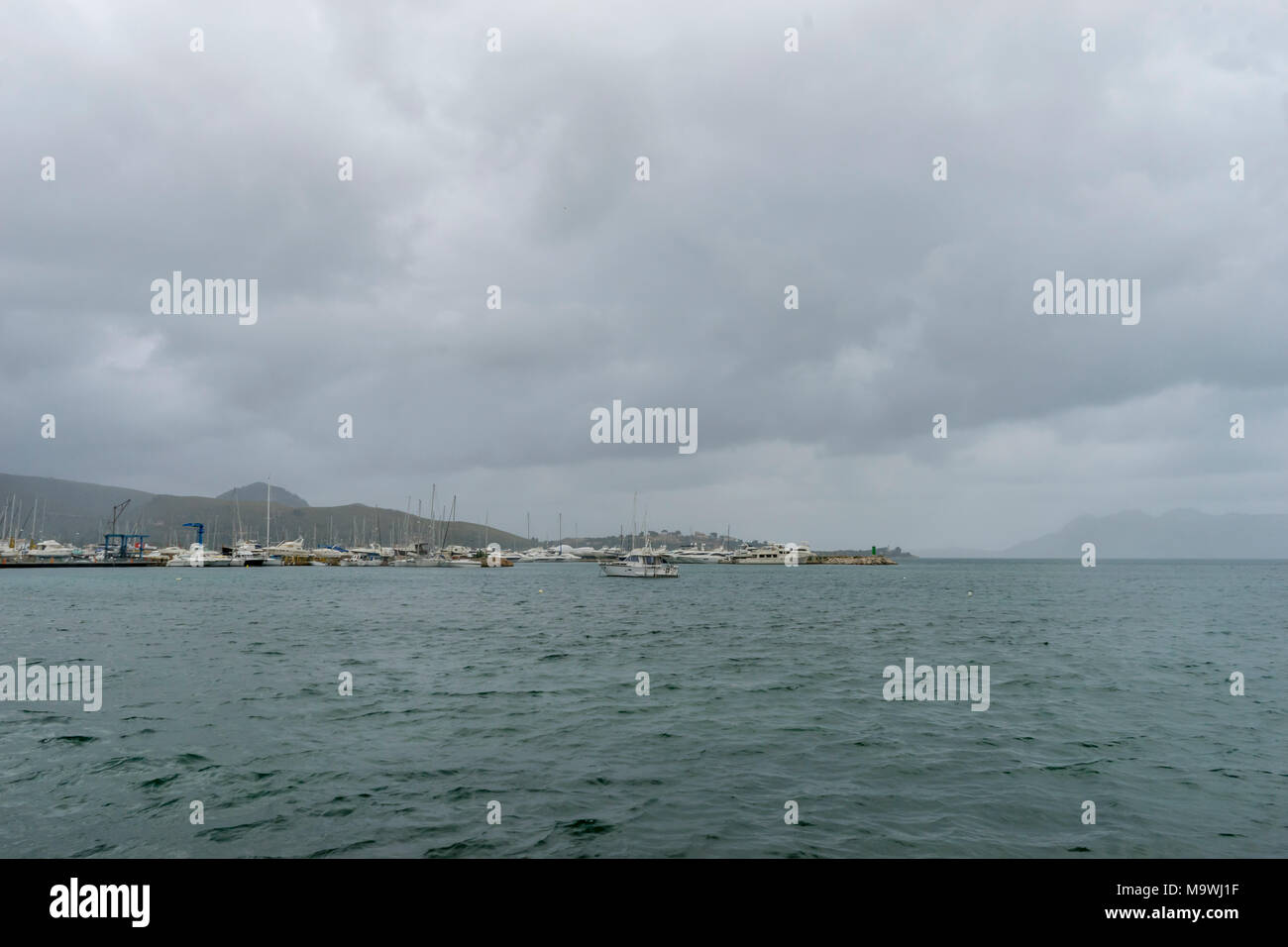 Landscape, Rain over the stormy sea, Mallorca island in Spain Stock ...