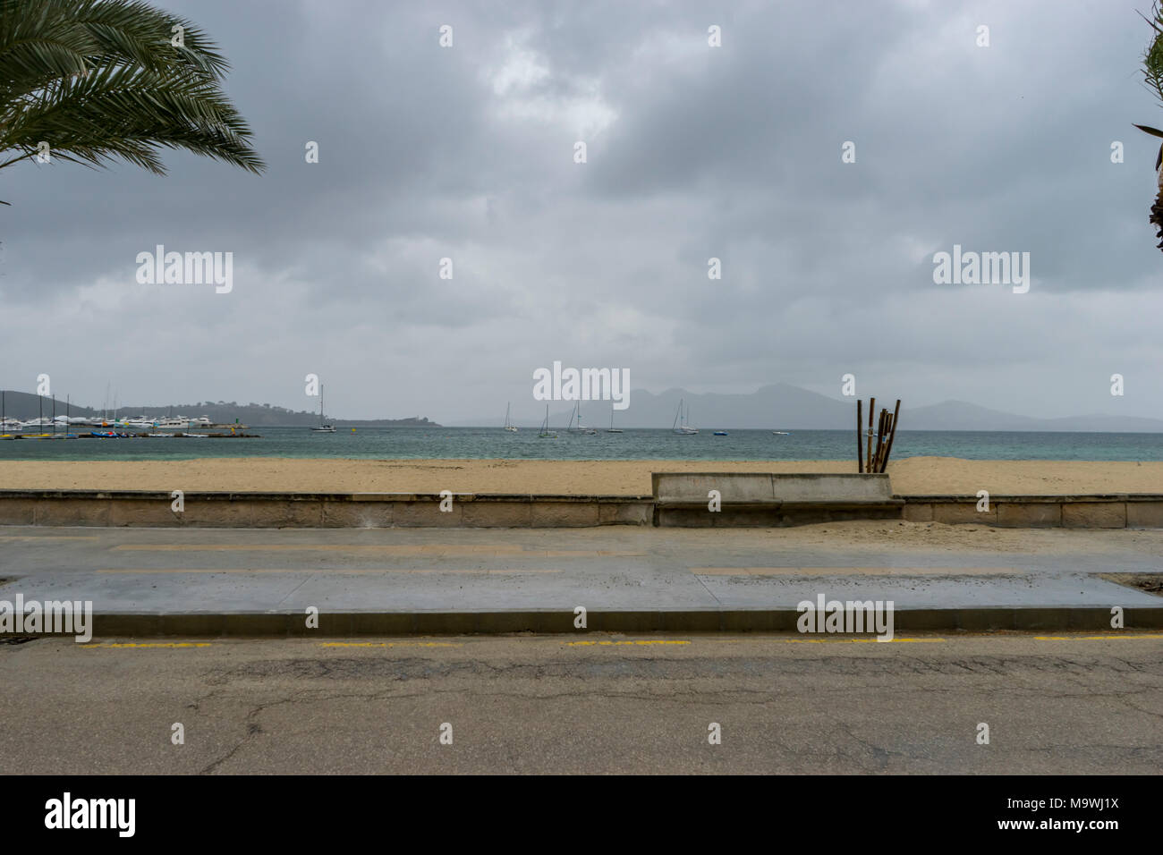 Landscape, Rain over the stormy sea, Mallorca island in Spain Stock ...