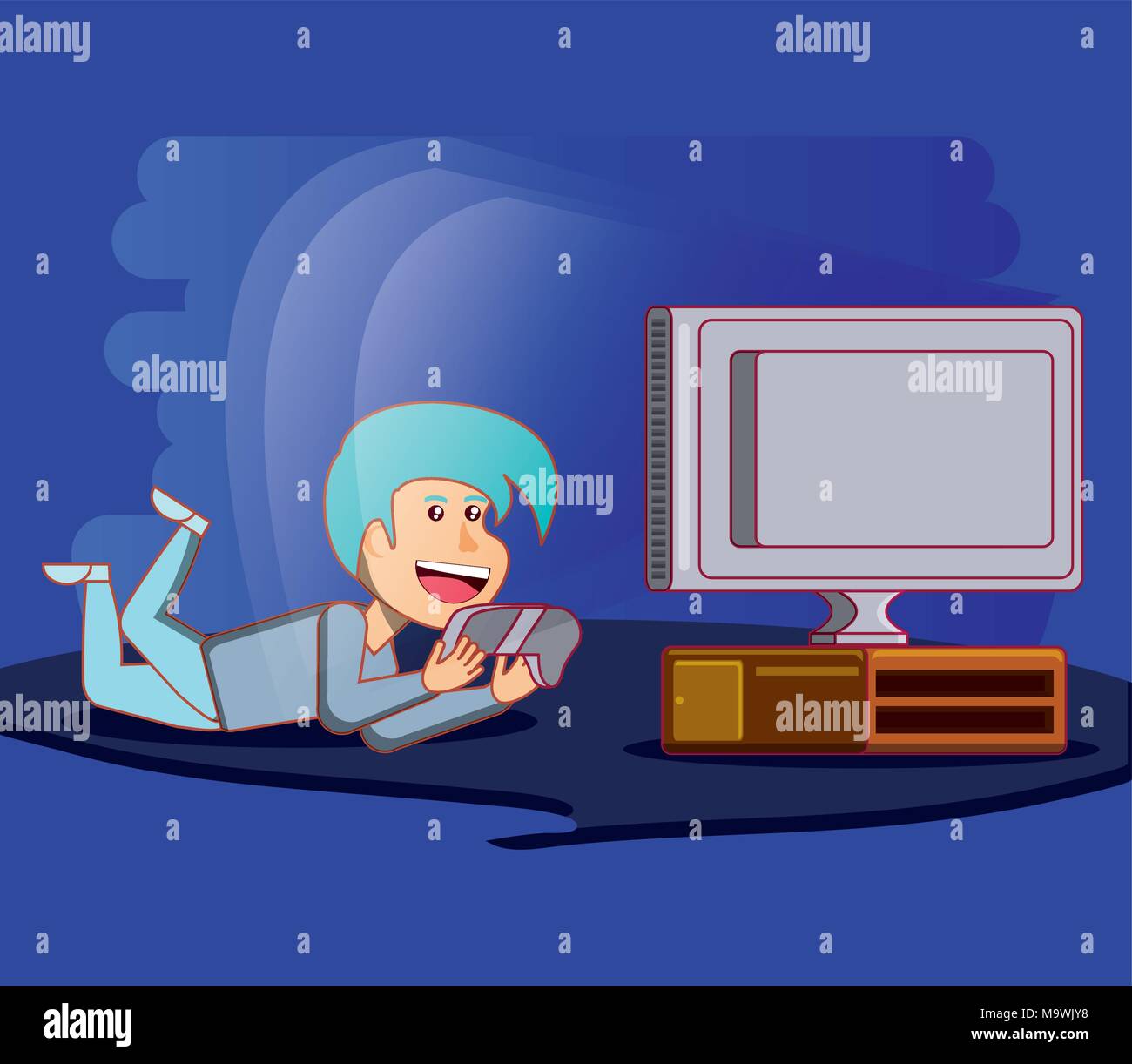 boy playing with video game console vector illustration Stock Vector ...