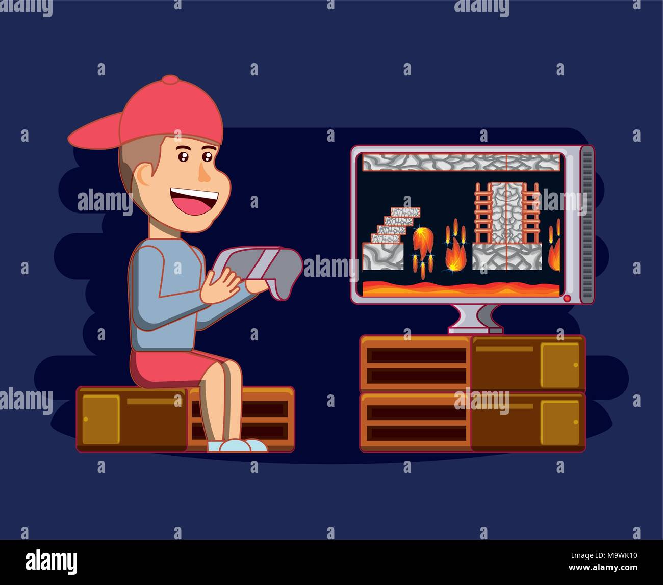 boy playing with video game console vector illustration Stock Vector ...