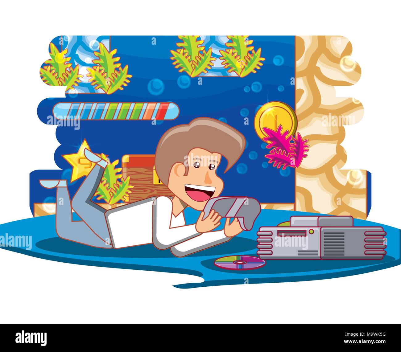 boy playing with video game console vector illustration Stock Vector ...