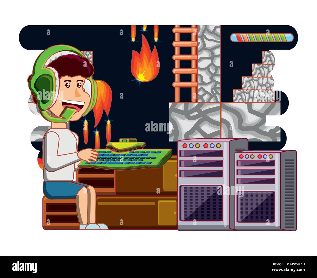 boy playing with video game console vector illustration Stock Vector ...