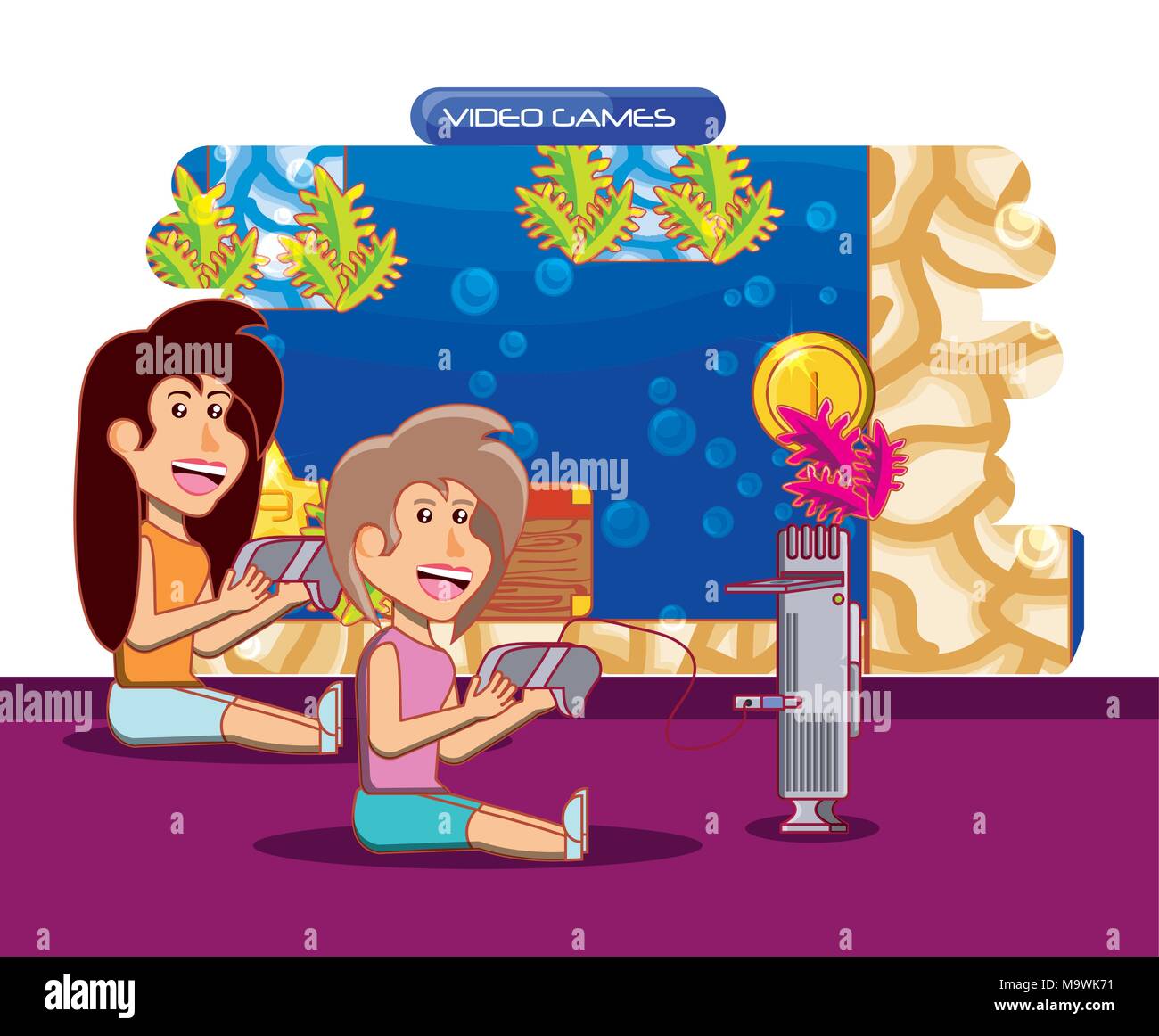 kids playing with video game console vector illustration Stock Vector ...