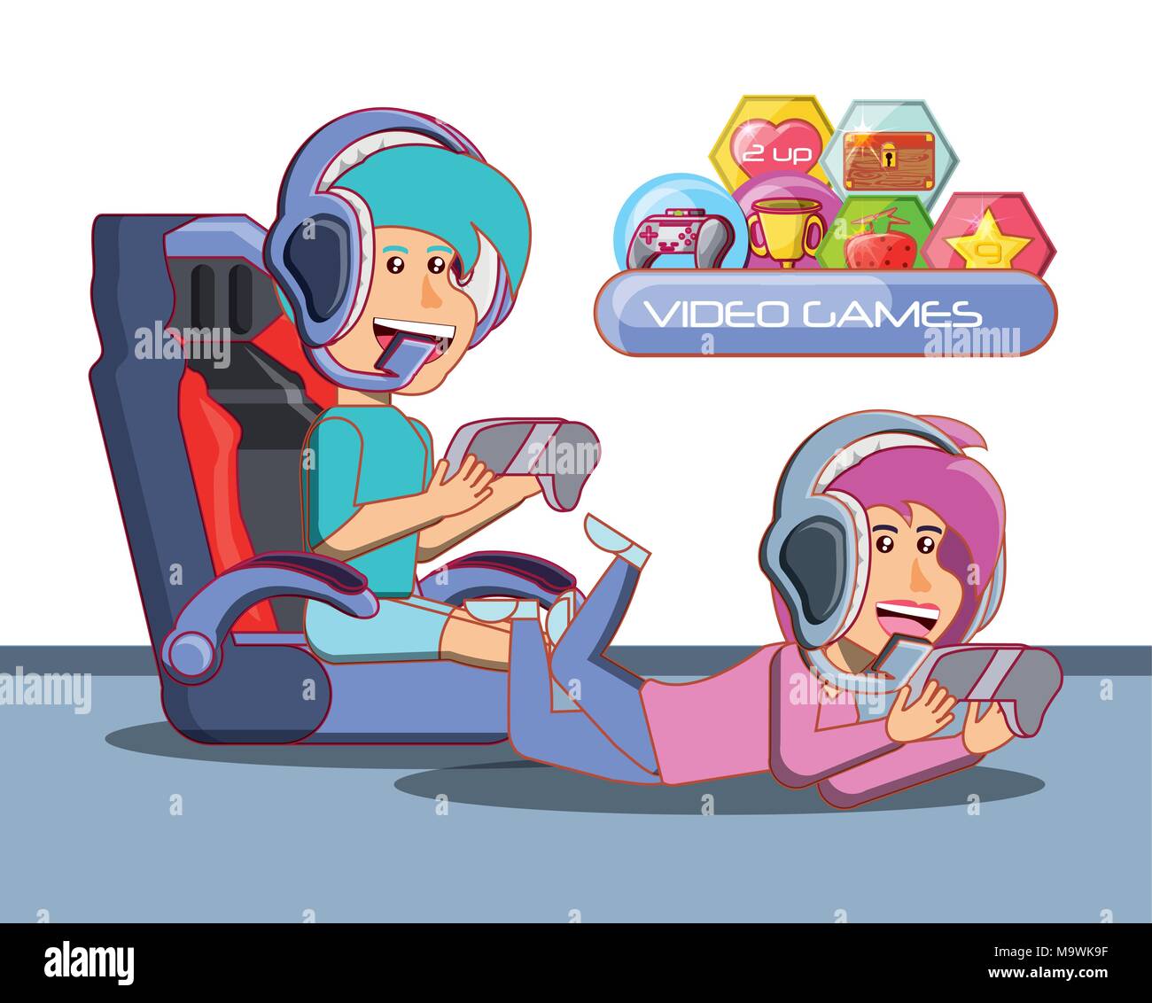 kids playing with video game console vector illustration Stock Vector ...