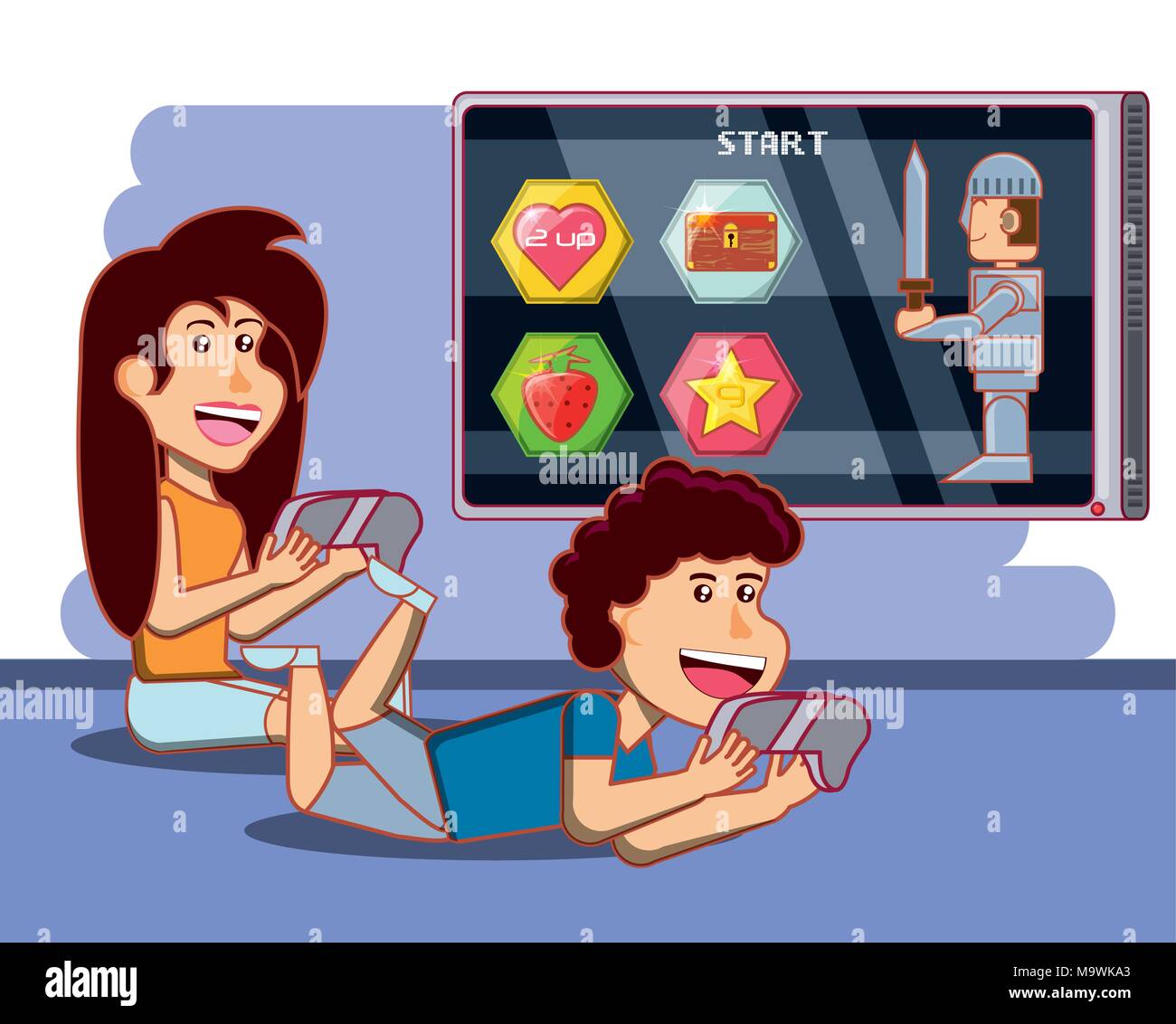 kids playing with video game console vector illustration Stock Vector ...