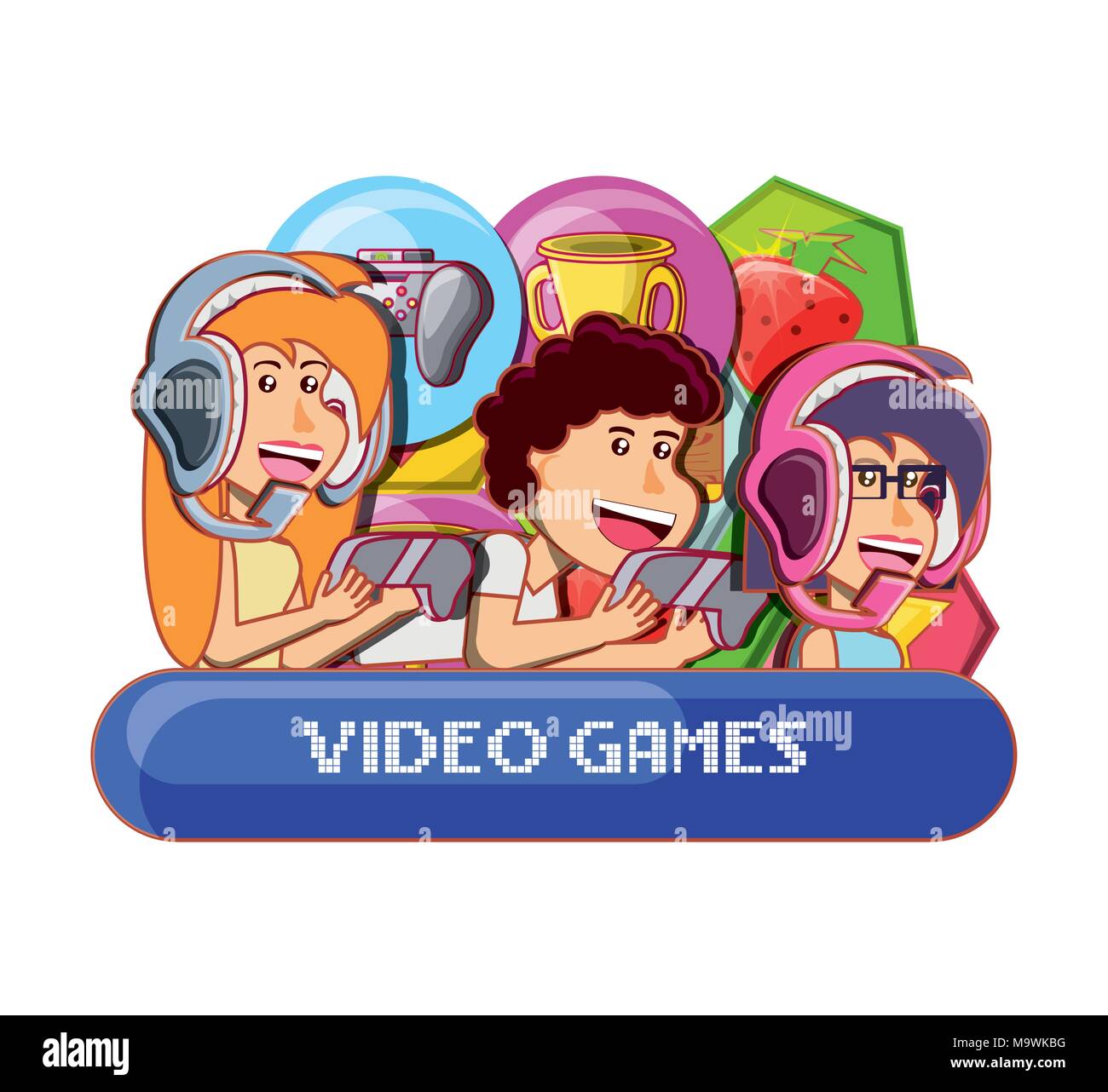 kids playing with video game console vector illustration Stock Vector ...