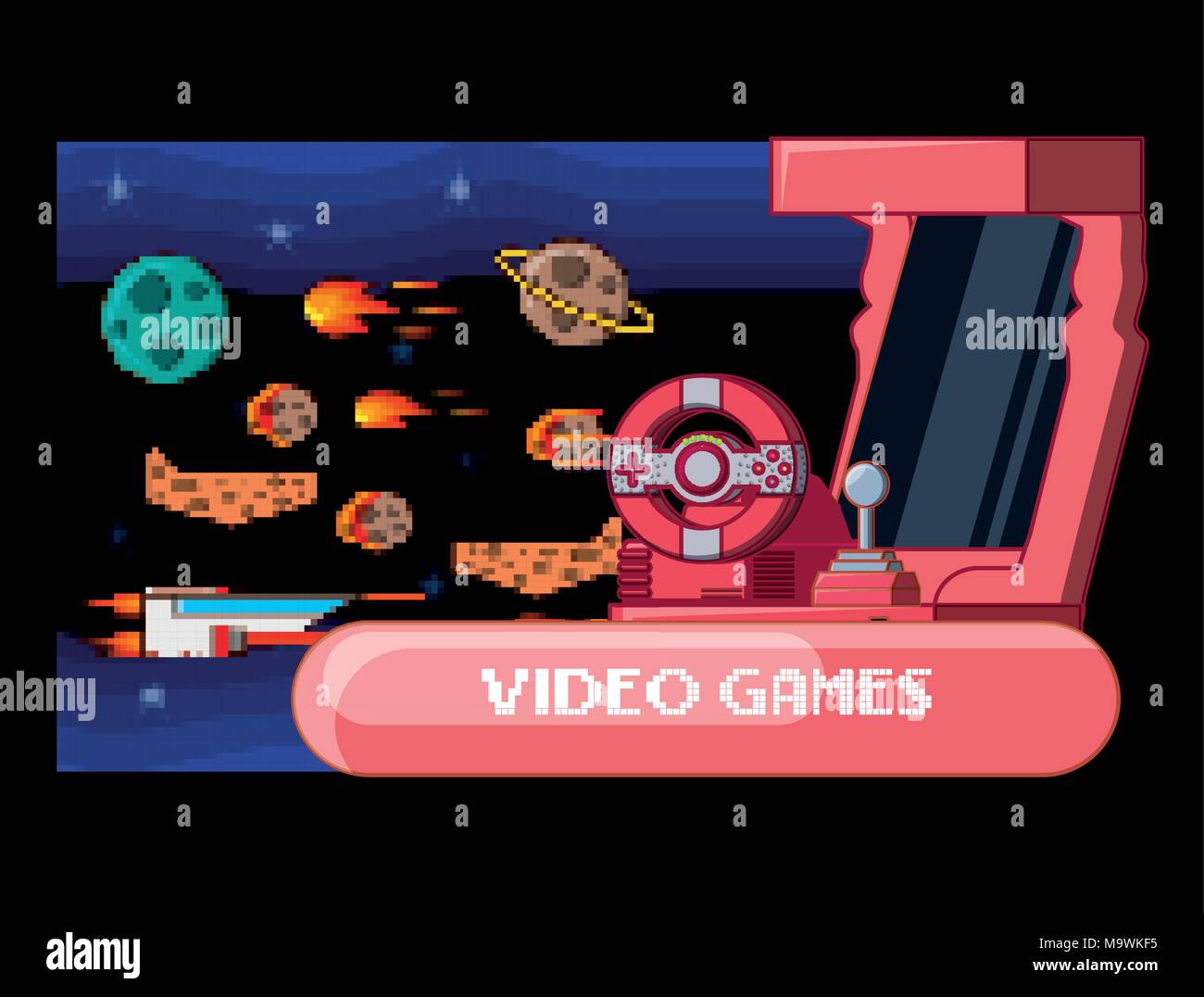 video game scene interface with console vector illustration Stock ...