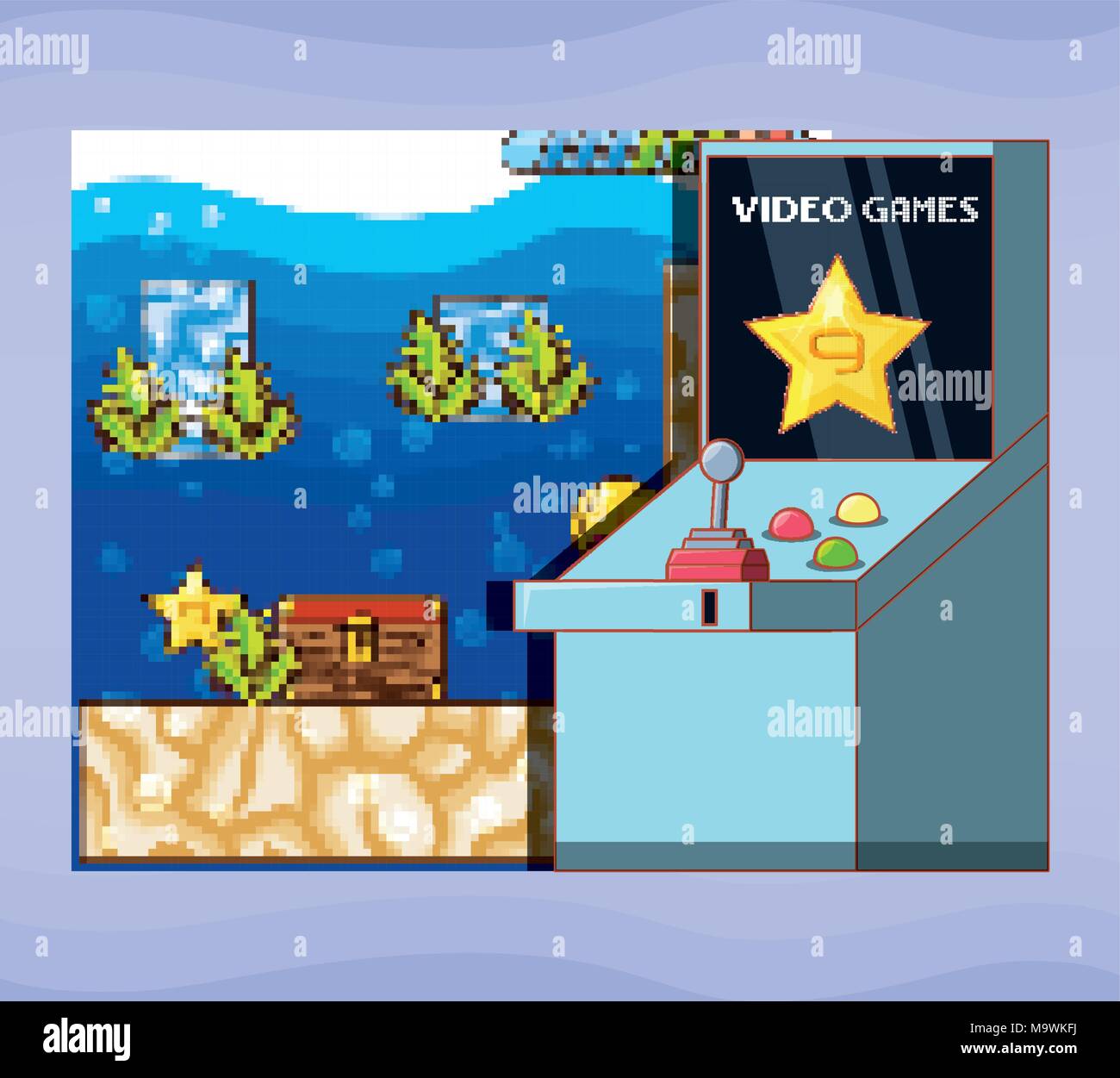 video game scene interface with console vector illustration Stock ...