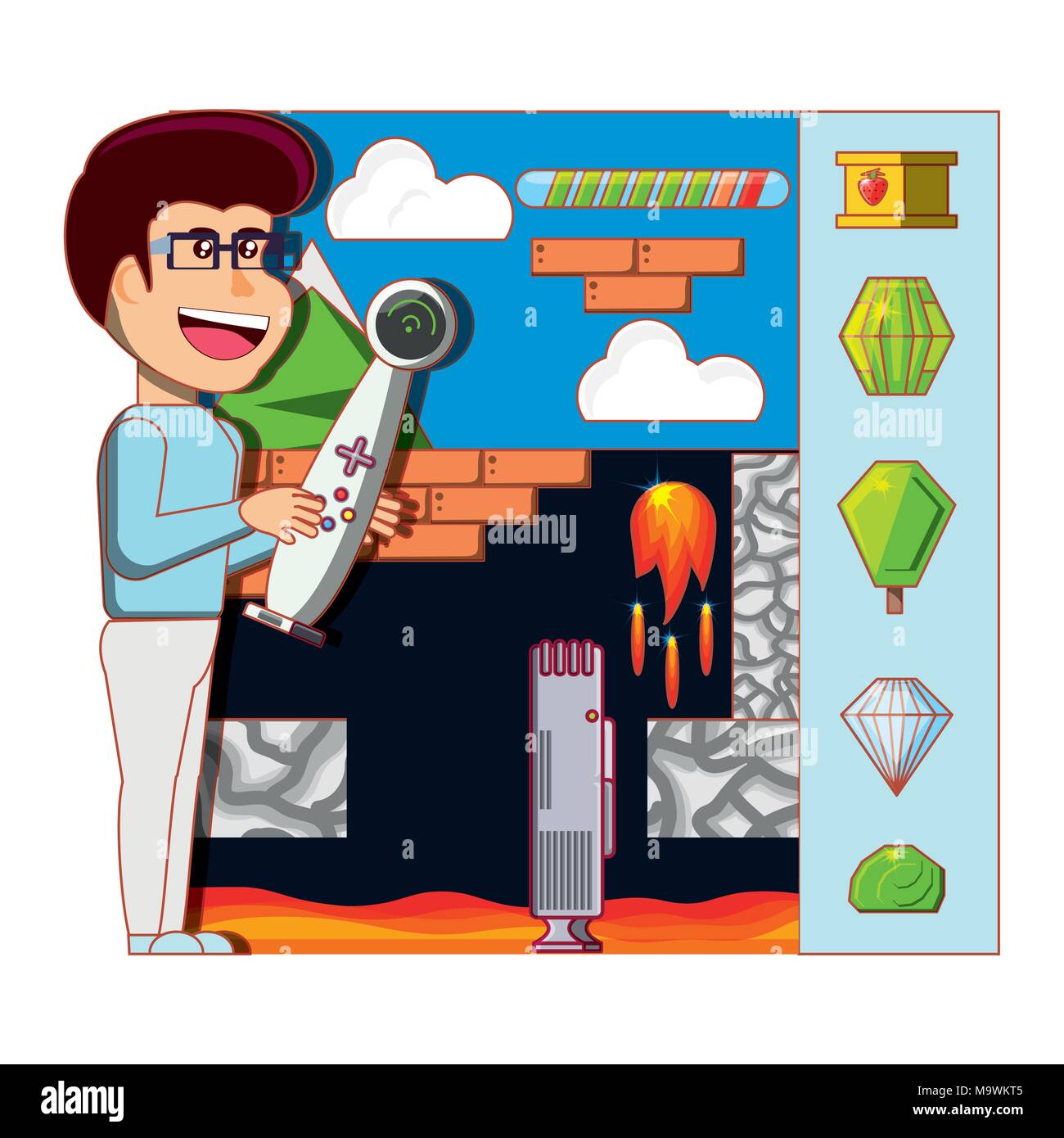 boy playing with video game console vector illustration Stock Vector ...