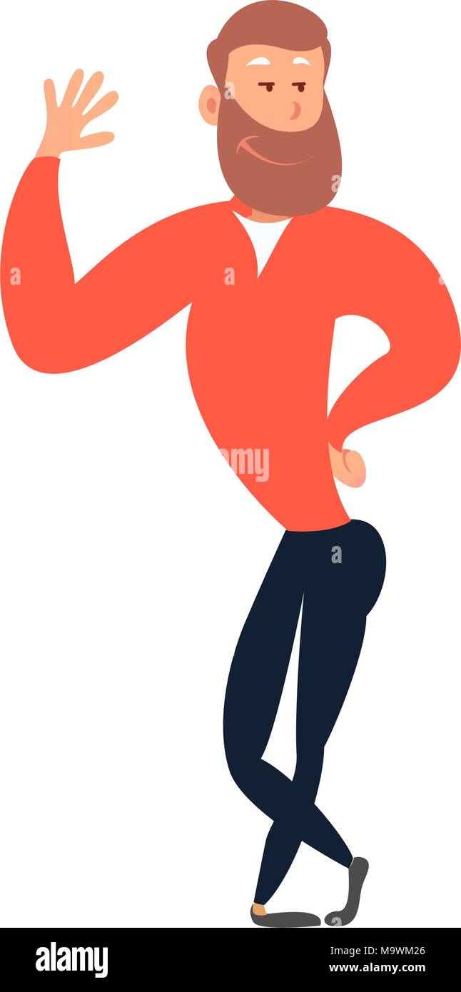 Man making greeting gesture - waving hand. Vector flat design ...