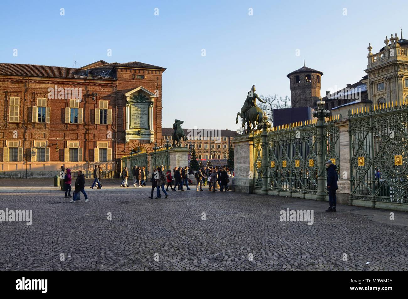 Turin, Italy, Piedmont, December 8 2017. Piazza Castello the splendid ...